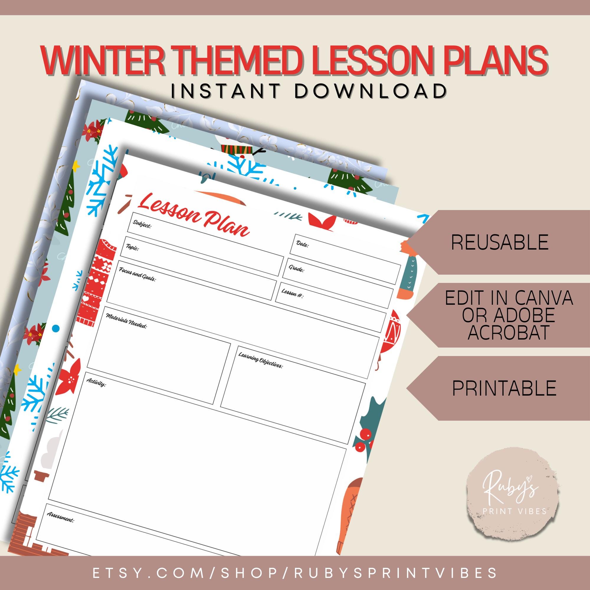 Winter Themed Daily Lesson Plan Template for Teacher Lesson Planning ...