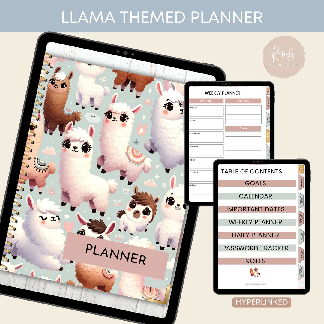 Llama-themed Digital Planner -kawaii Llama Daily Planner - Llama ...