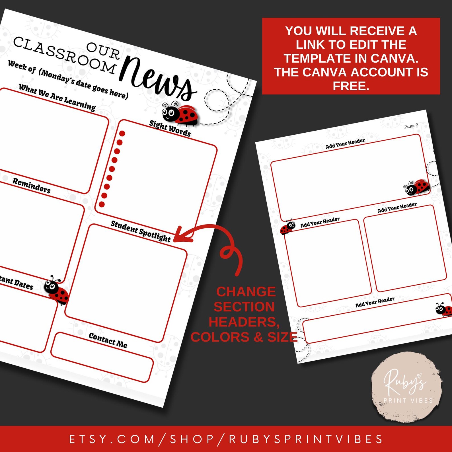 Editable Weekly Classroom Newsletter Template 2-page Canva Template for ...