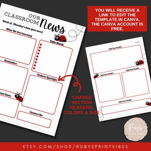 Editable Weekly Classroom Newsletter Template 2-page Canva Template for ...