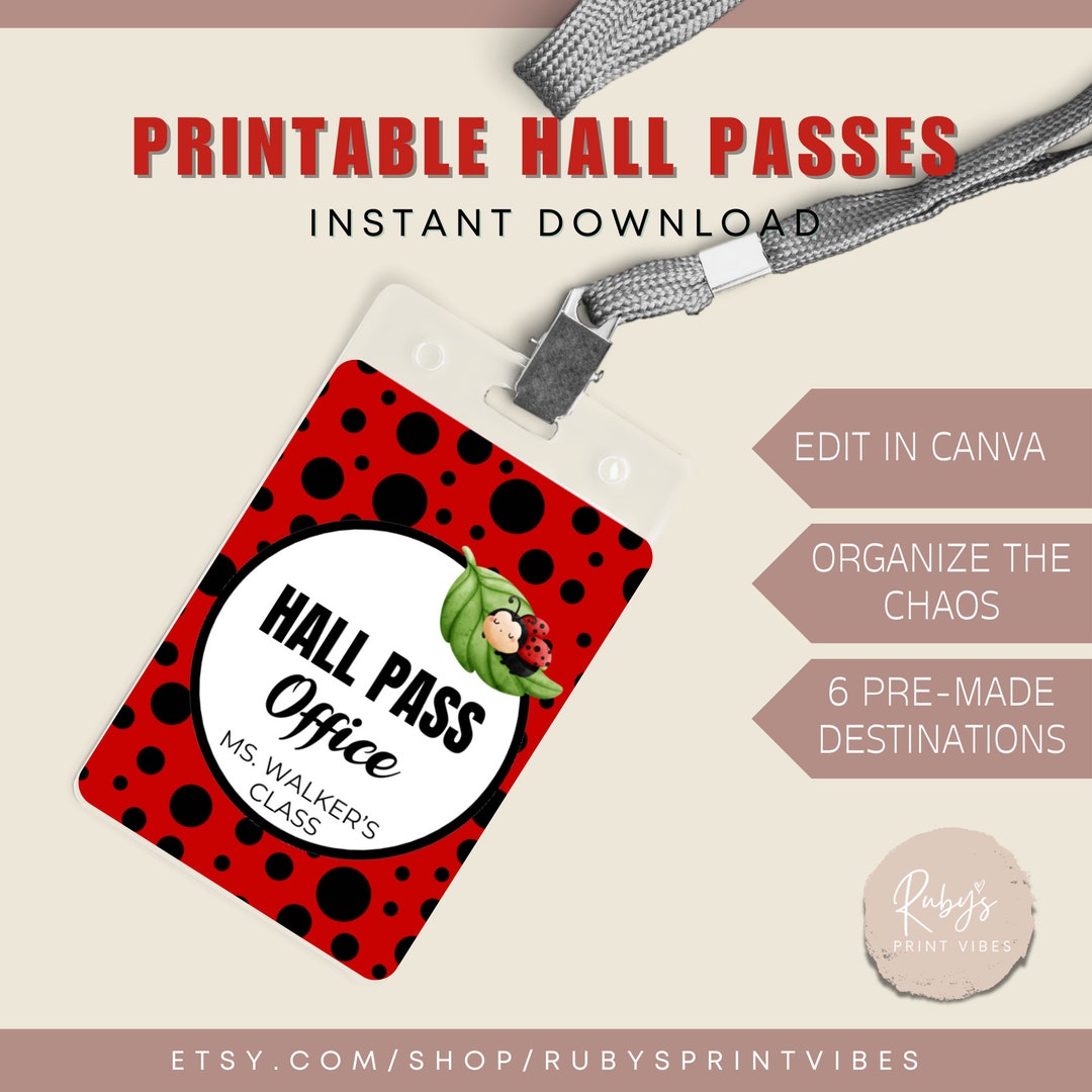 Printable Hall Pass for Teacher Classroom Management Editable Hall Pass ...