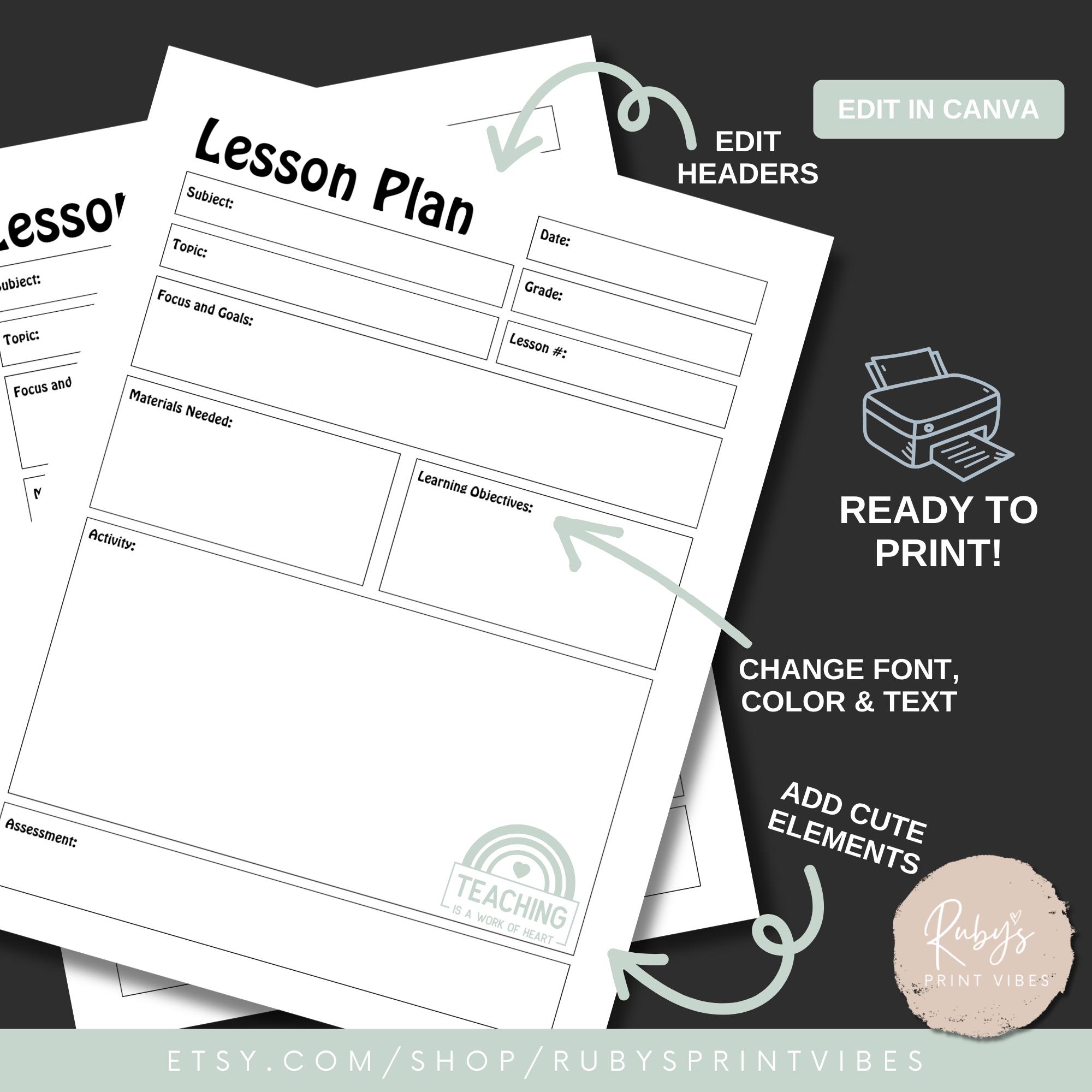 Daily Lesson Plan Template for Teacher Lesson Planning Pdf Instant ...