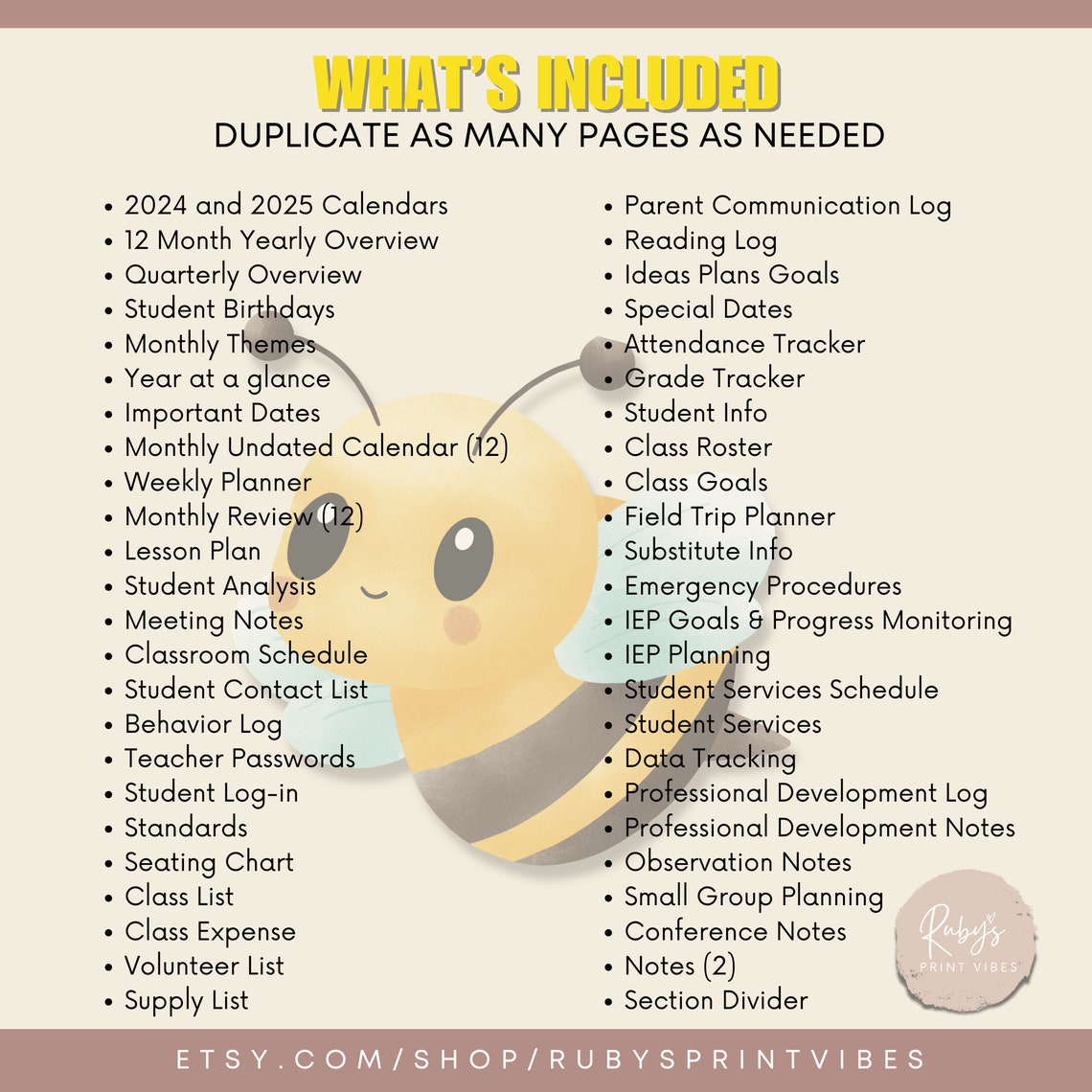 2024 2025 Printable Teacher Planner With a Bumble Bee Theme Can Be Used ...