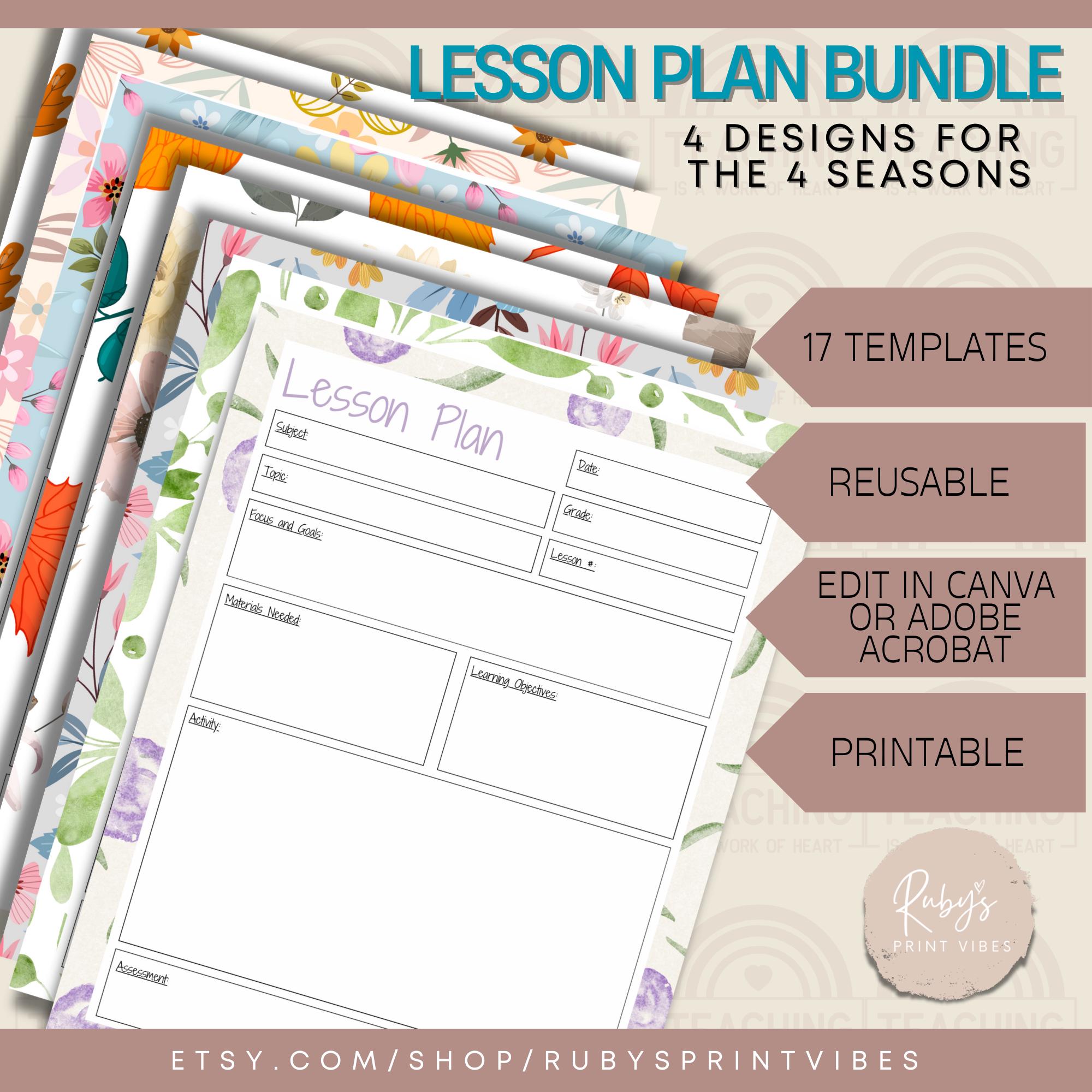 All Seasons Lesson Plan Bundle, Printable Teacher Template (PDF) - Etsy