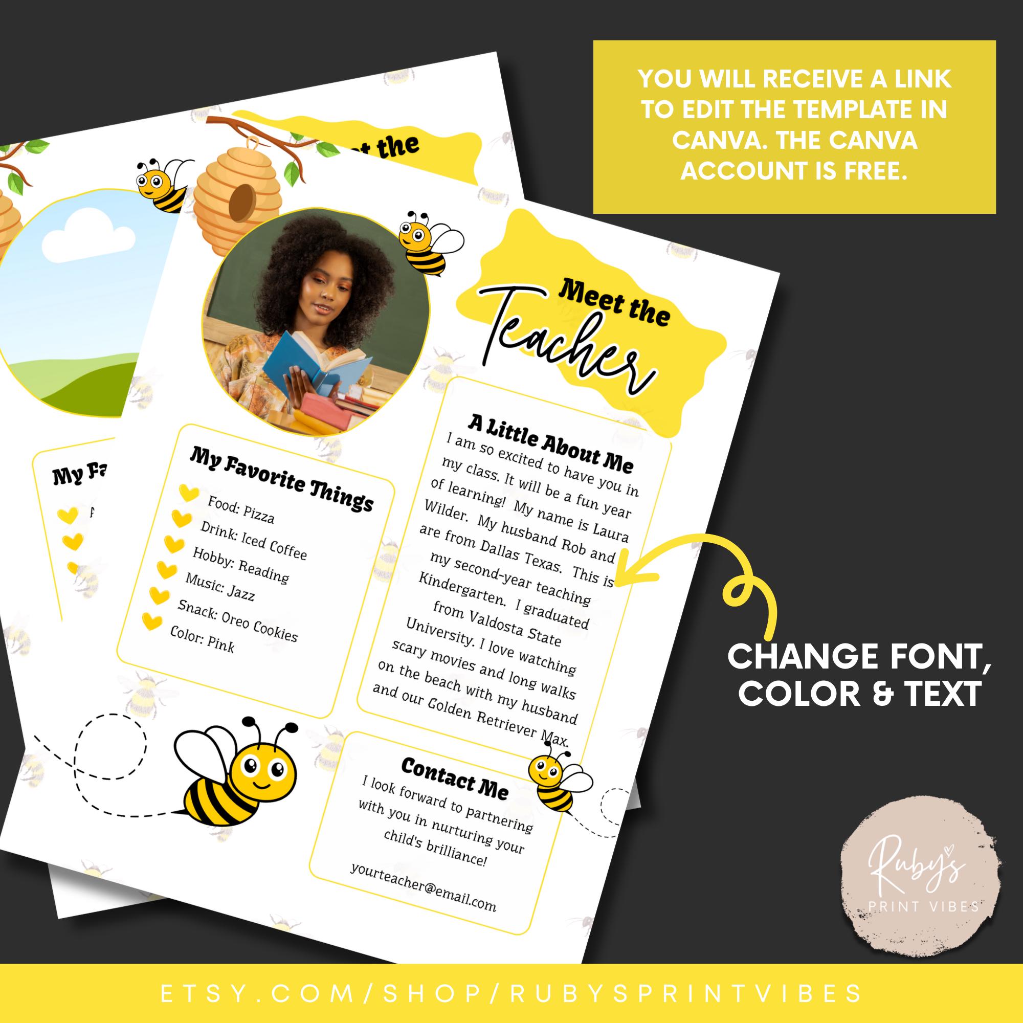 Meet the Teacher Template Editable Canva Teacher Introduction Flyer ...
