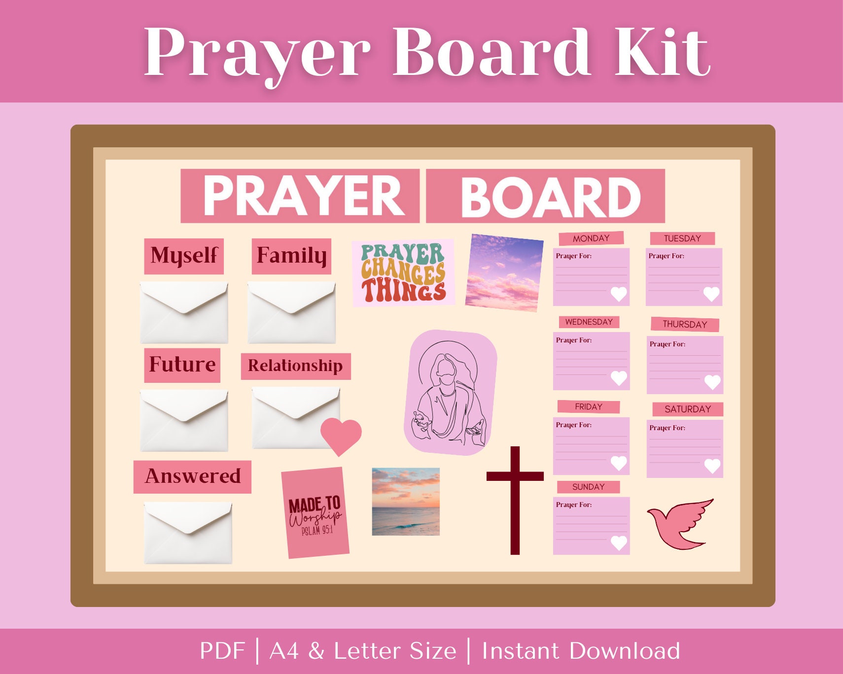 Prayer Board Kit Printable, Pink Prayer Board Template, Sunday School ...