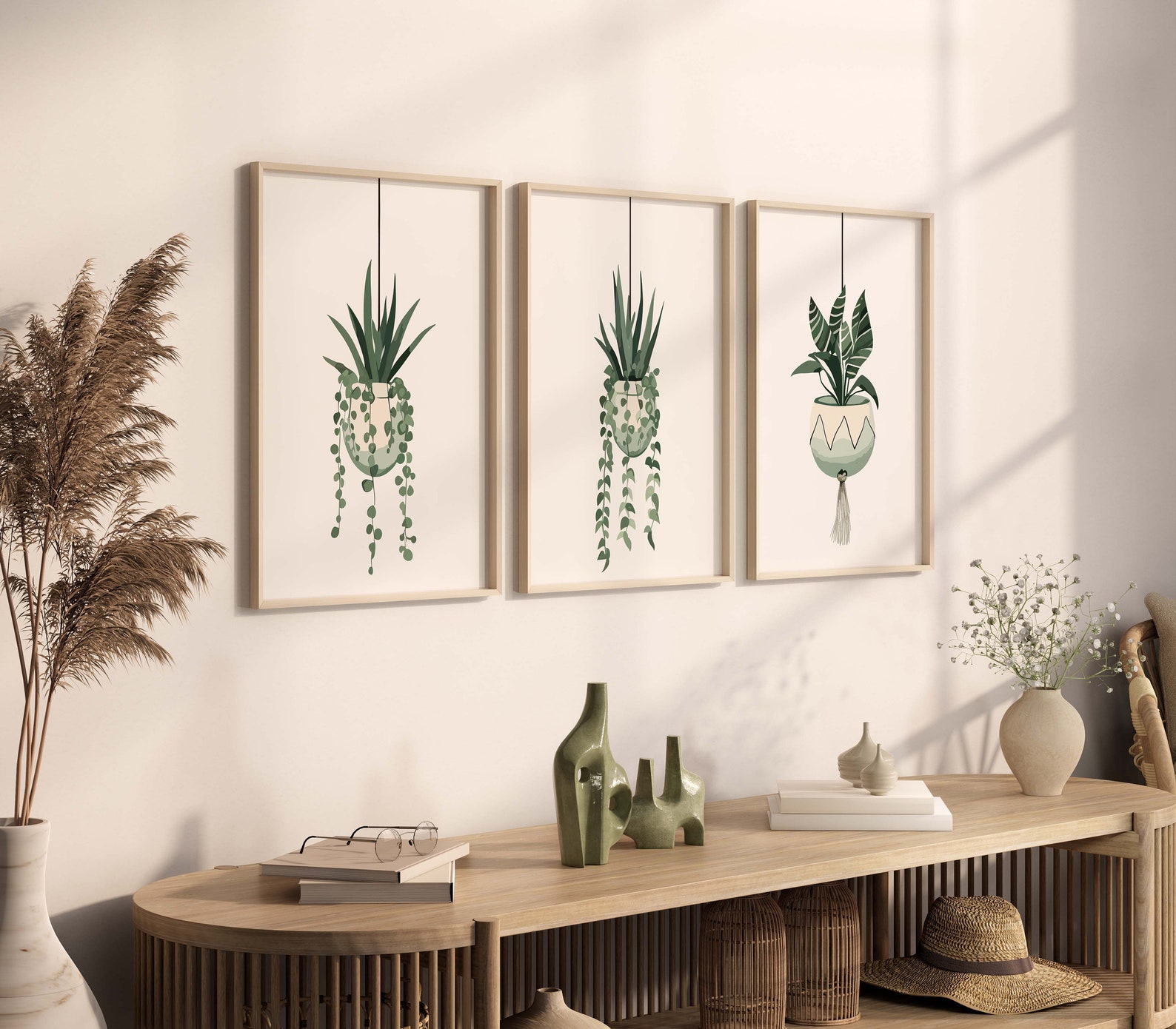 Set of 6 Prints, Botanical Hanging Plants Poster, Green Wall Art ...