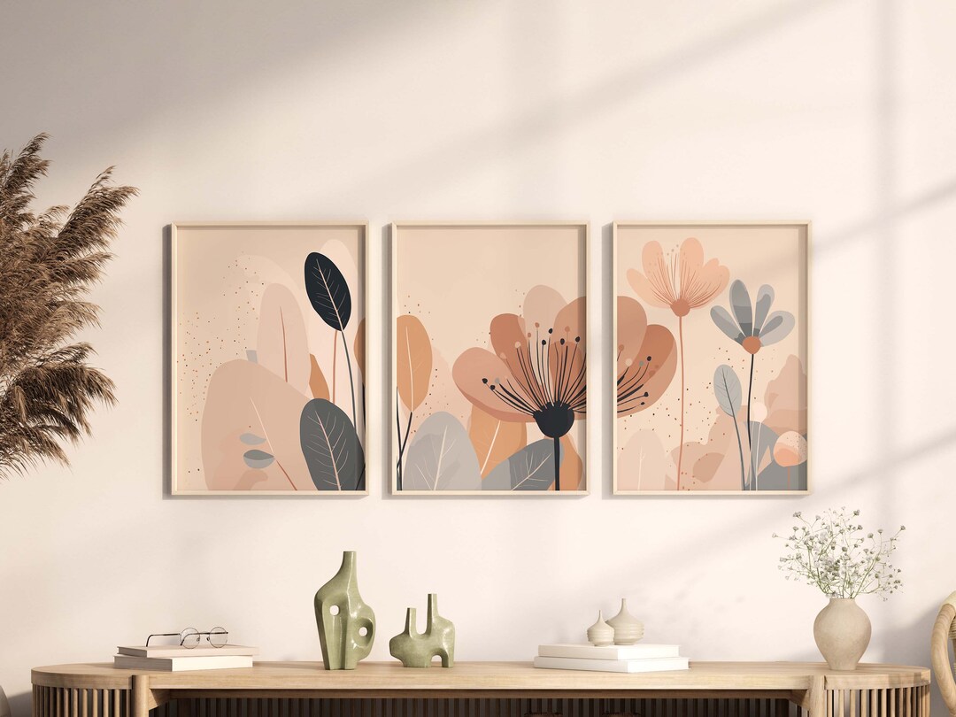 Boho Flower Print, Gallery Wall Art Set, Printable Boho Decor, Modern ...