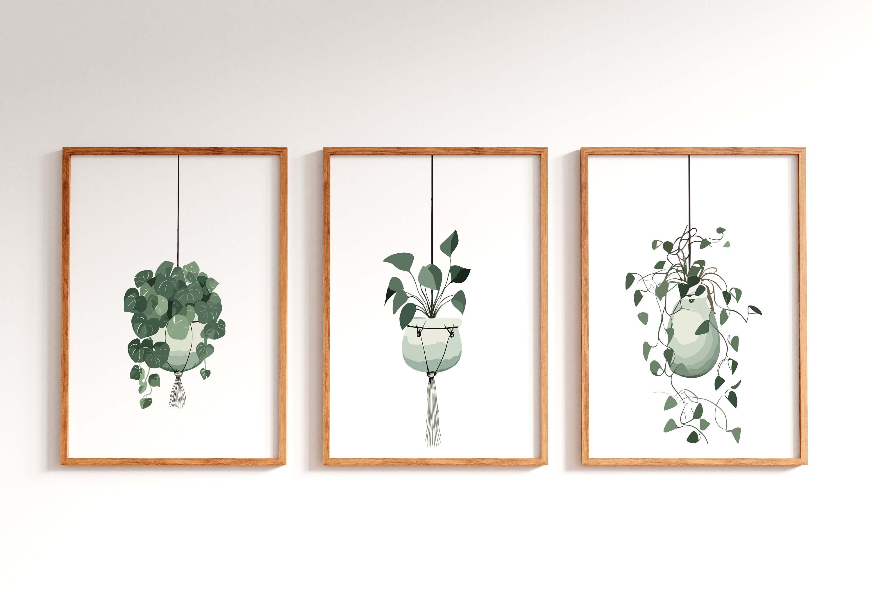 Set of 6 Prints, Botanical Hanging Plants Poster, Green Wall Art ...