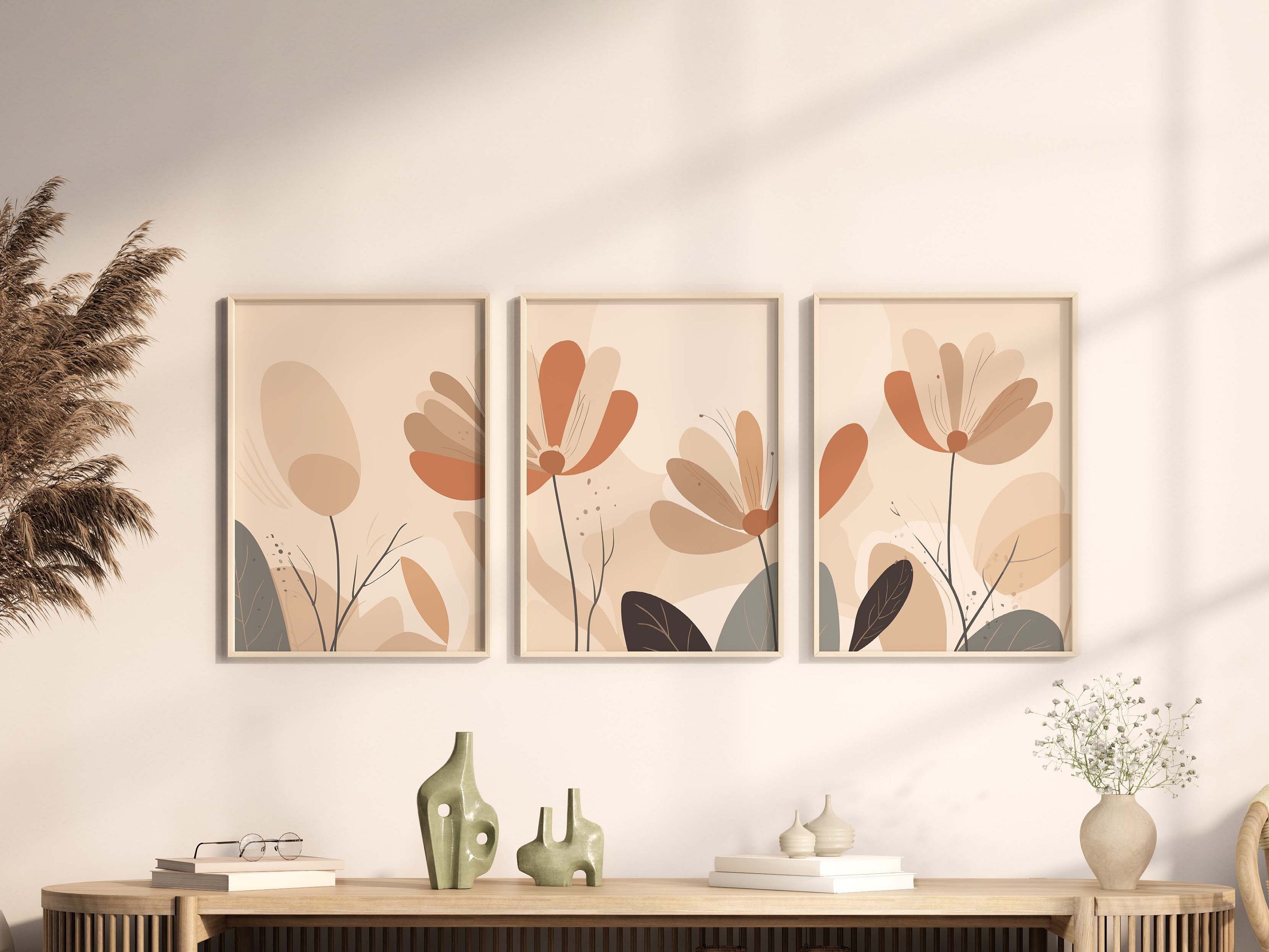 Boho Flower Print, Gallery Wall Art Set, Printable Boho Decor, Mid ...