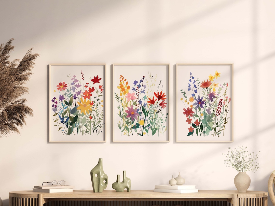Wildflowers Watercolor Print Set of 3, Colorful Floral Prints ...