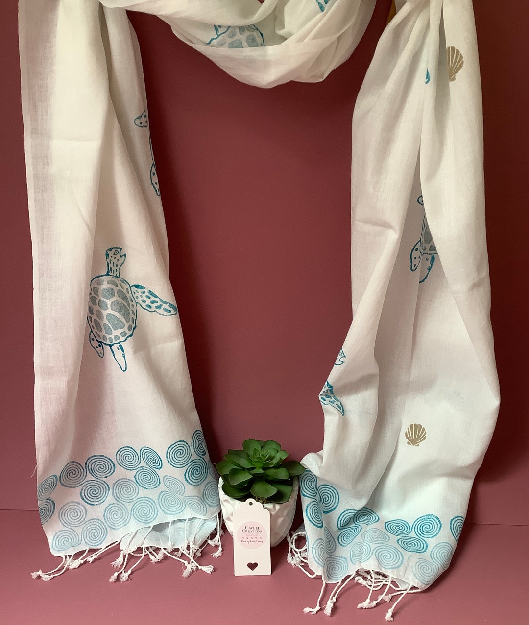 Handprinted Pure Cotton Sea Turtle Scarf. - Etsy UK