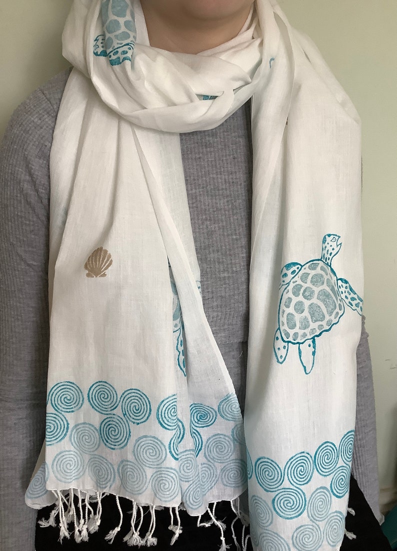 Handprinted Pure Cotton Sea Turtle Scarf. - Etsy UK