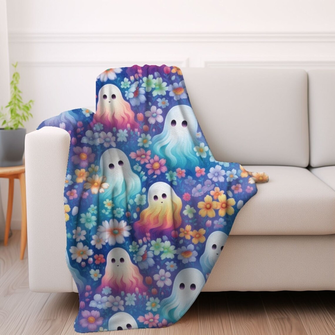 Groovy Halloween Ghost Velveteen Plush Blanket, Cozy Halloween Ghost ...