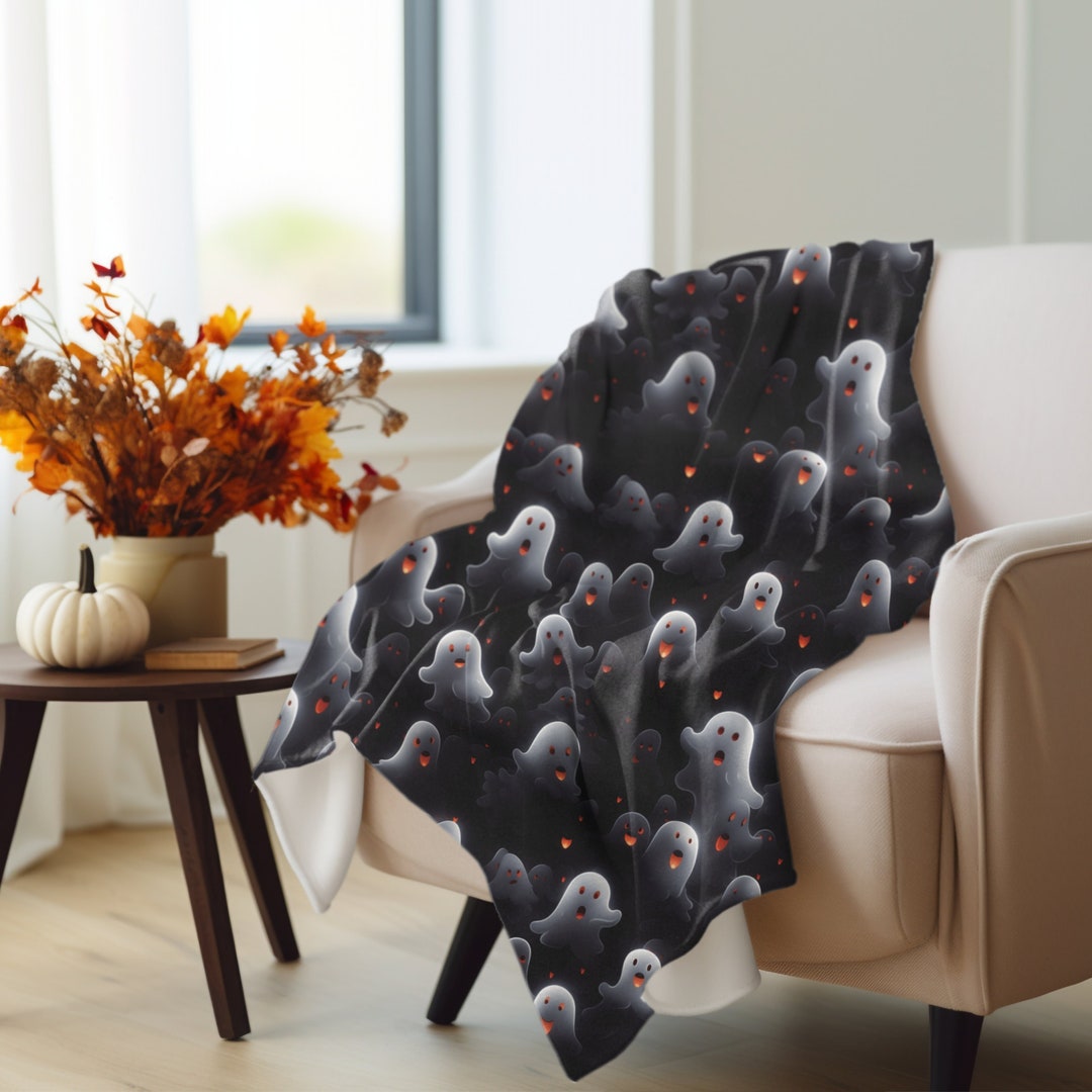 Spooky Ghost Fleece Blanket, Halloween Throw Blanket, Soft Warm Sherpa ...