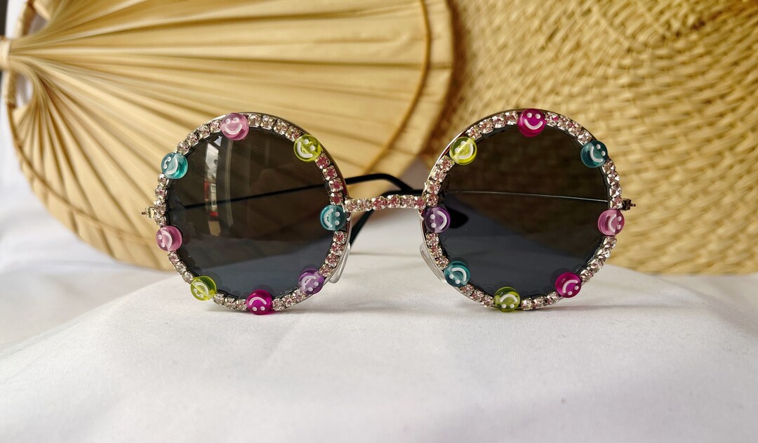 Handmade Festival Rave Party Sunglasses. Round Shape Black - Etsy