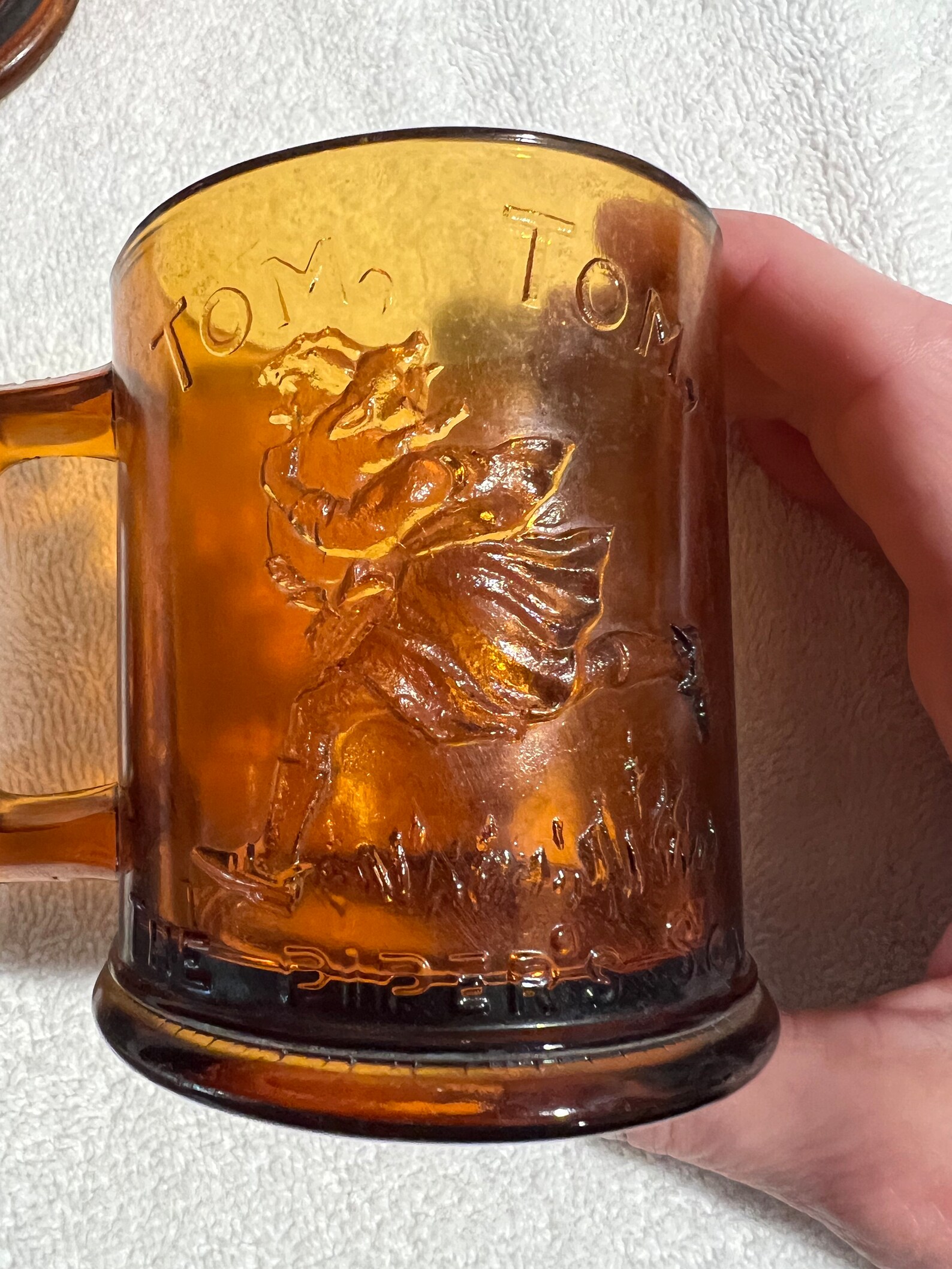 Vintage Set of 2 Amber Glass Mug Cup Humpty Dumpty and Tom Tom the ...