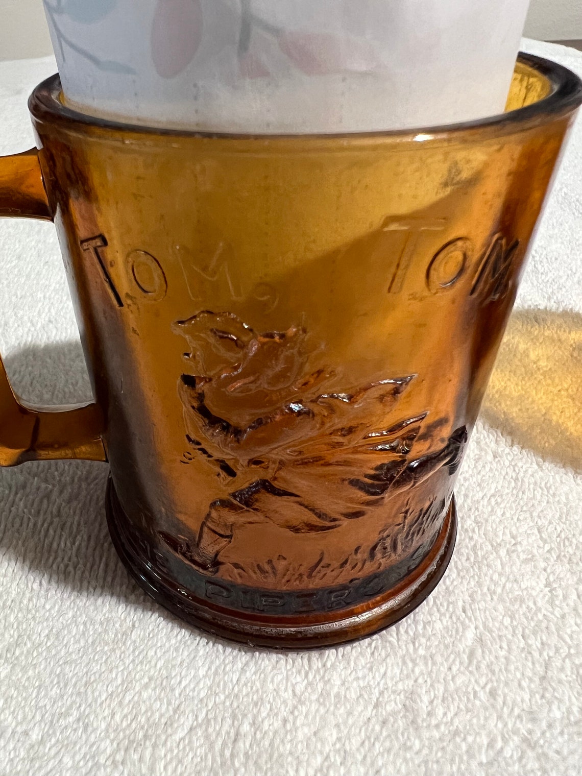 Vintage Set of 2 Amber Glass Mug Cup Humpty Dumpty and Tom Tom the ...