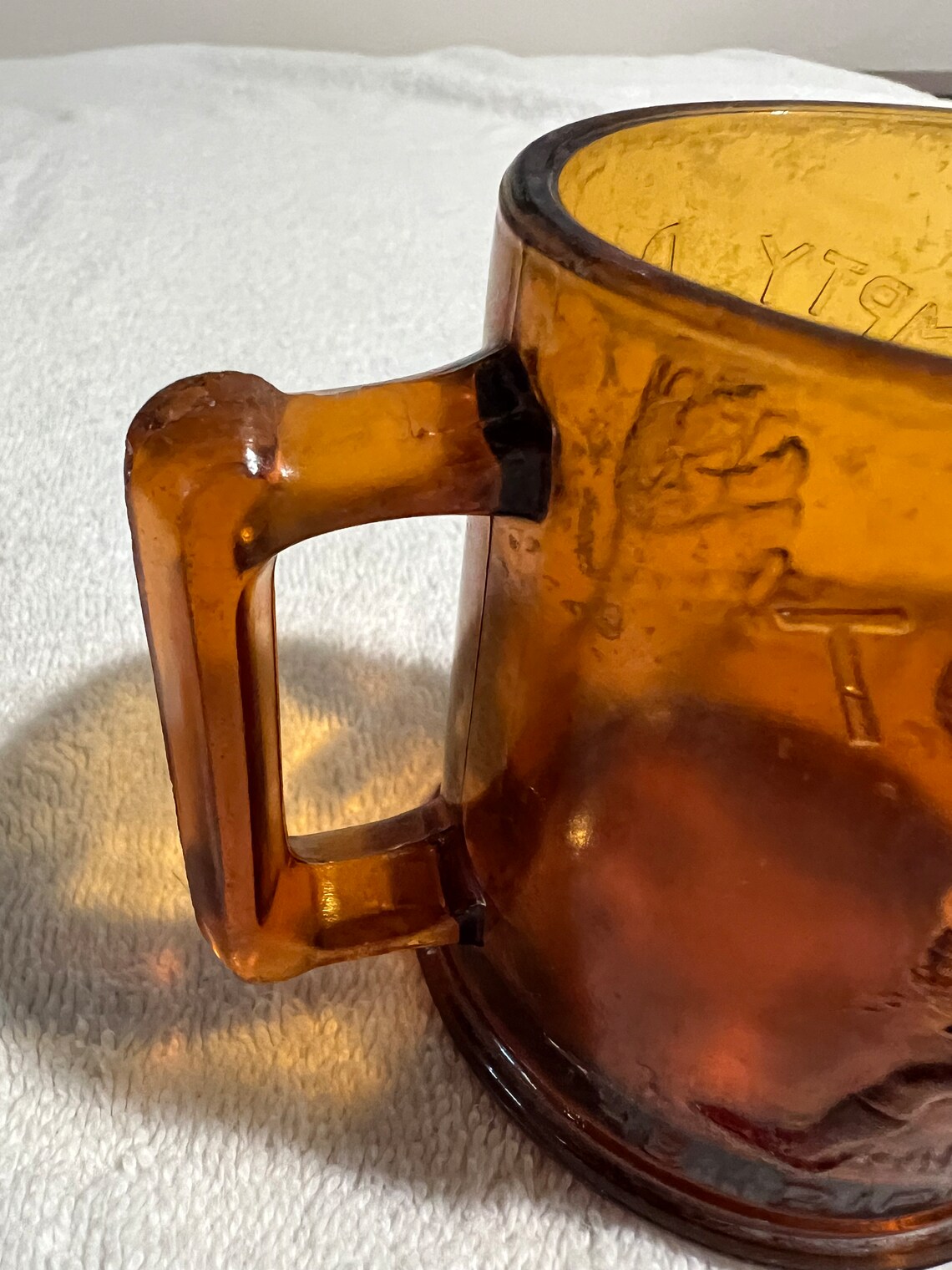 Vintage Set of 2 Amber Glass Mug Cup Humpty Dumpty and Tom Tom the ...