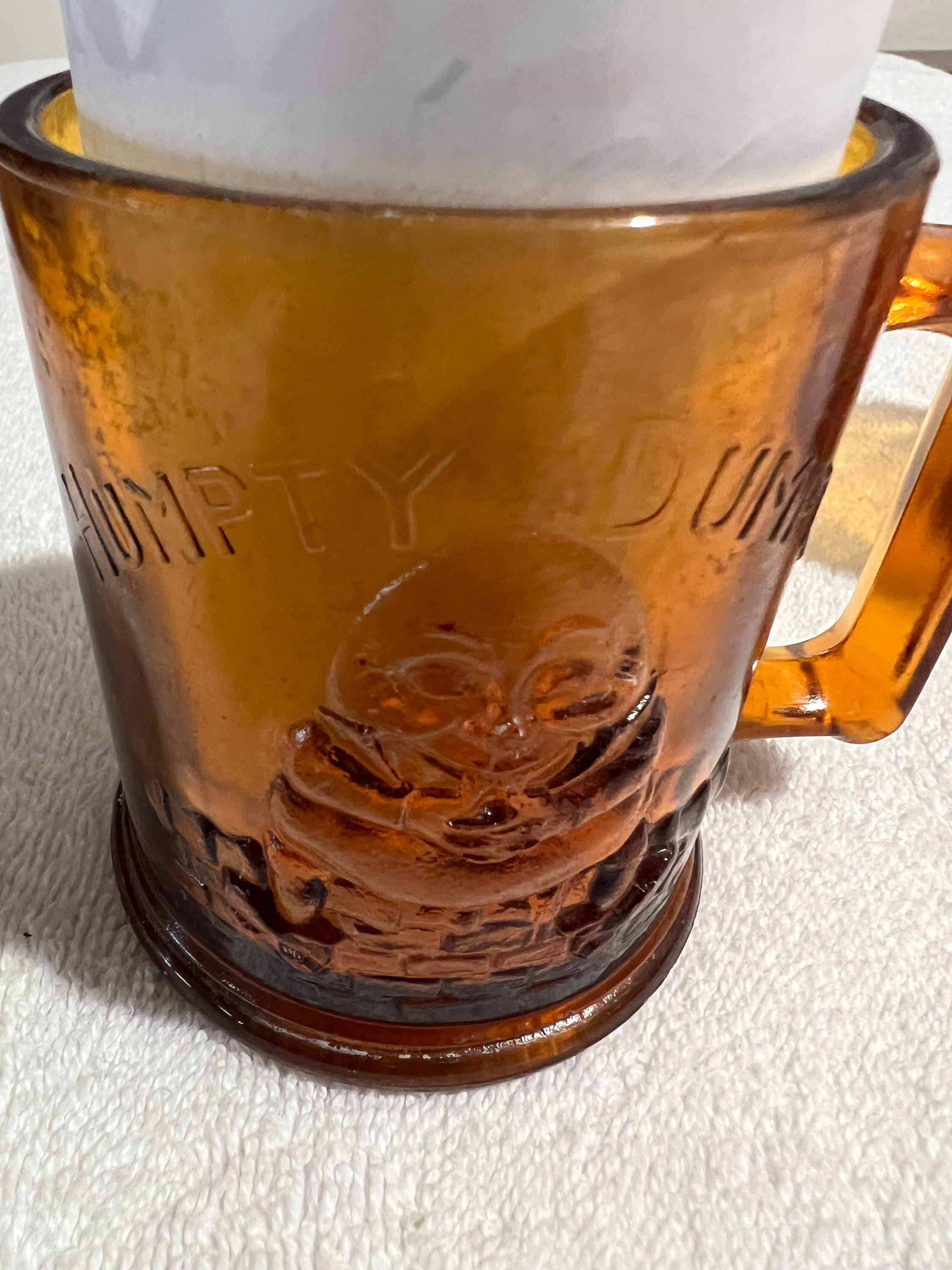 Vintage Set of 2 Amber Glass Mug Cup Humpty Dumpty and Tom Tom the ...