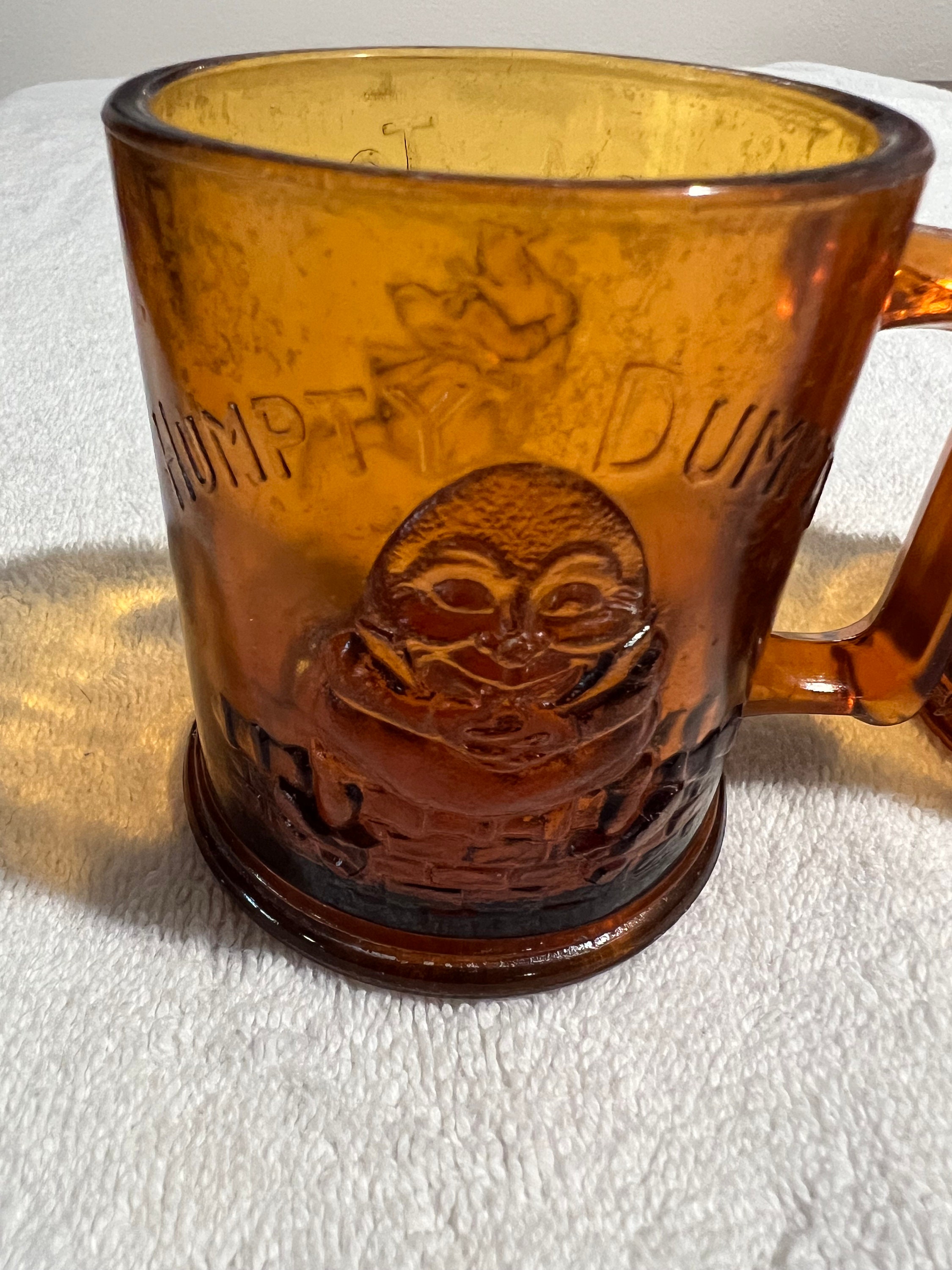 Vintage Set of 2 Amber Glass Mug Cup Humpty Dumpty and Tom Tom the ...