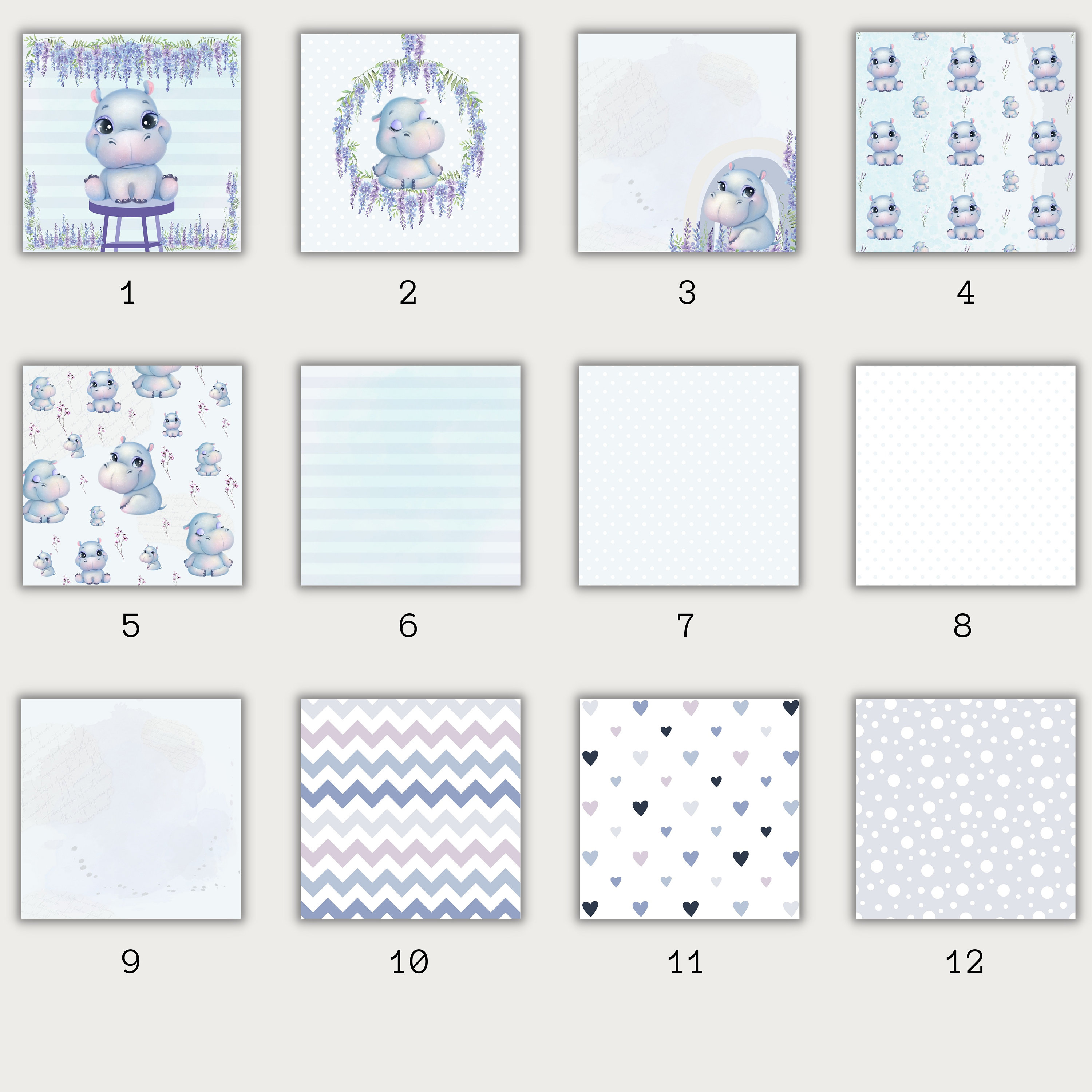 Cute Hippo Digital Paper, Printable Paper, Digital Paper Pack, Digital ...