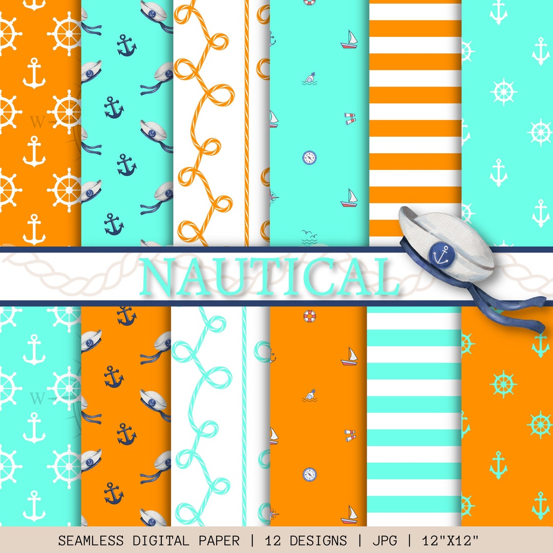 Nautical Printable, Scrapbook Paper, Seamless Pattern, Beach Digital ...
