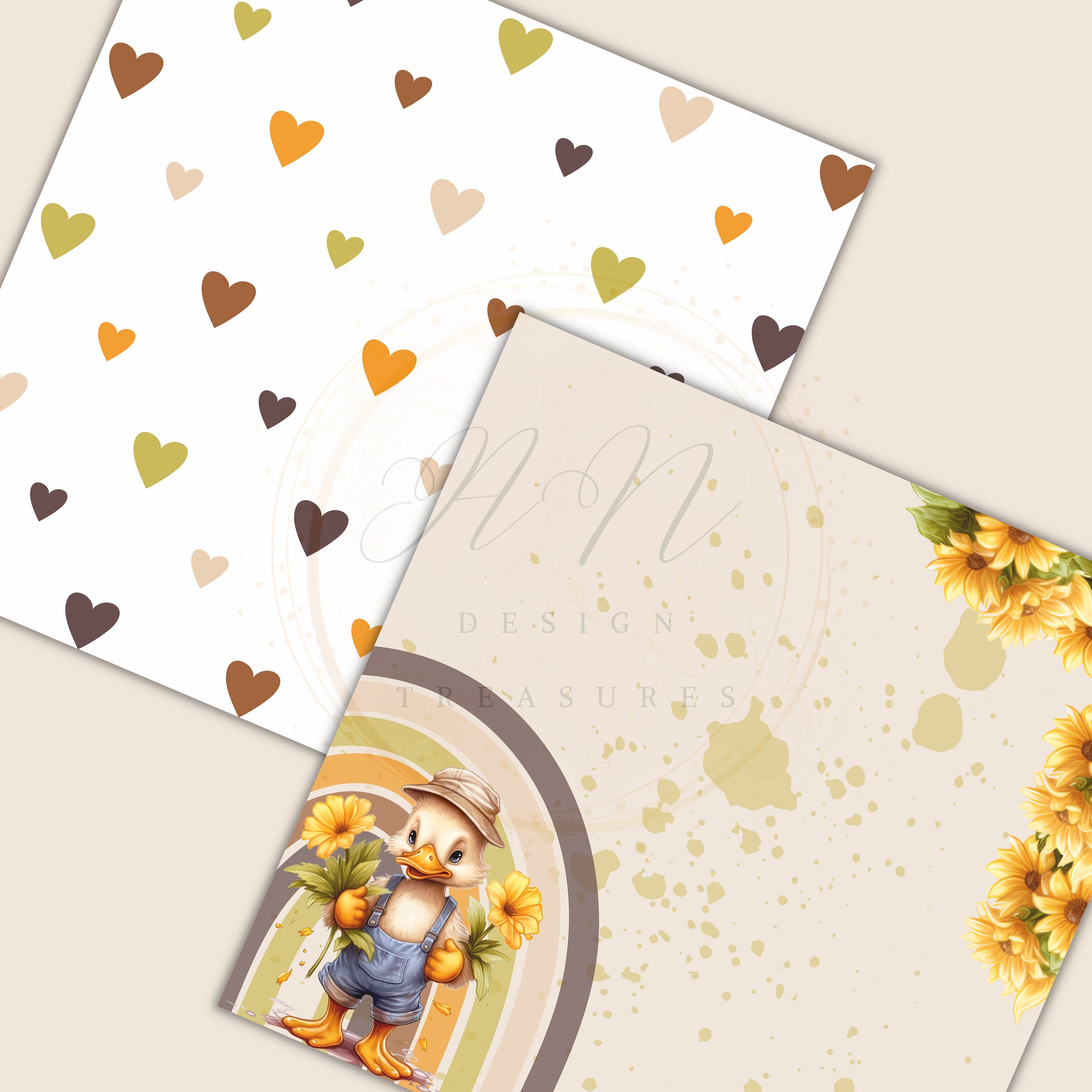 A Little Duck Digital Paper Pack, Animal Scrapbook Pattern, Cute ...