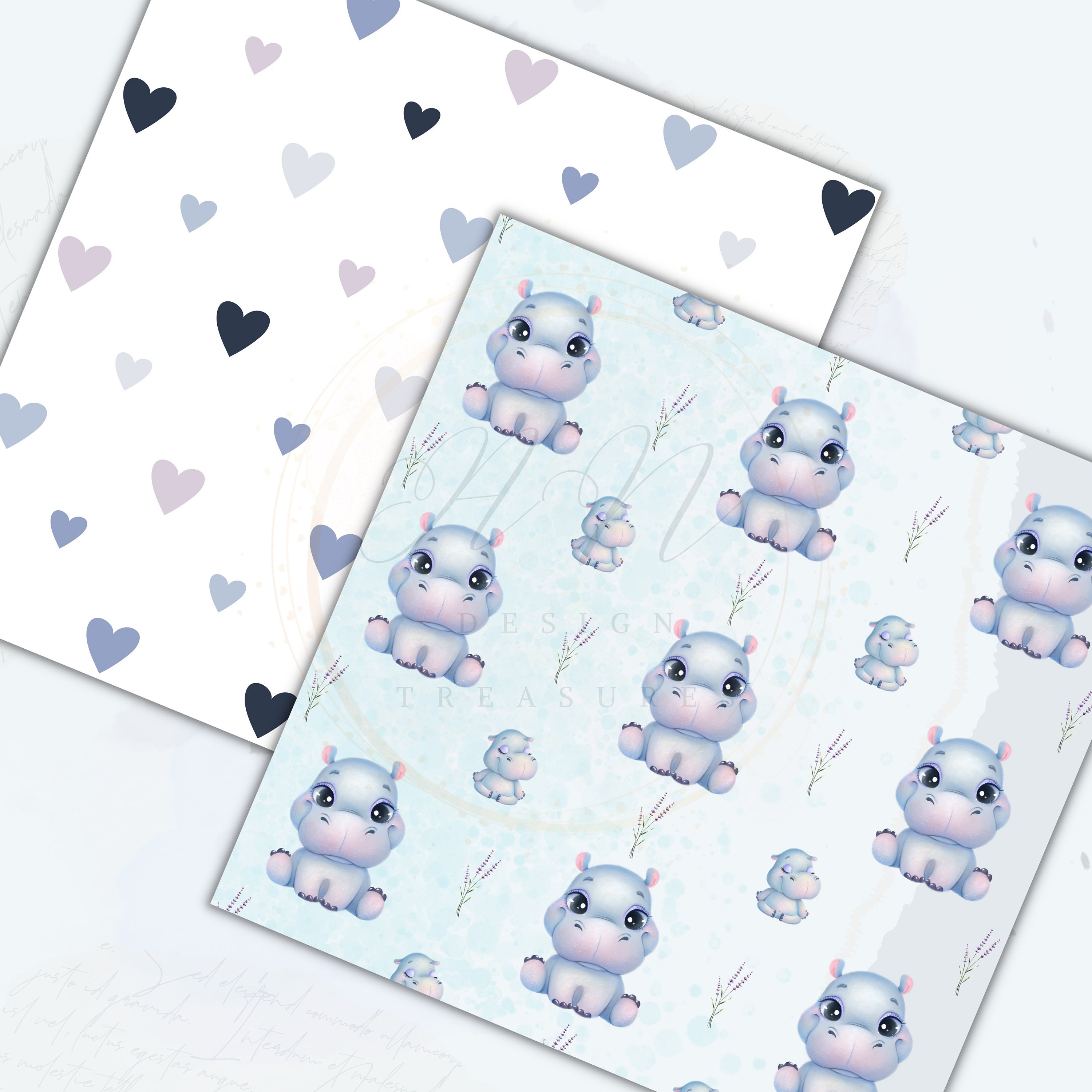 Cute Hippo Digital Paper, Printable Paper, Digital Paper Pack, Digital ...