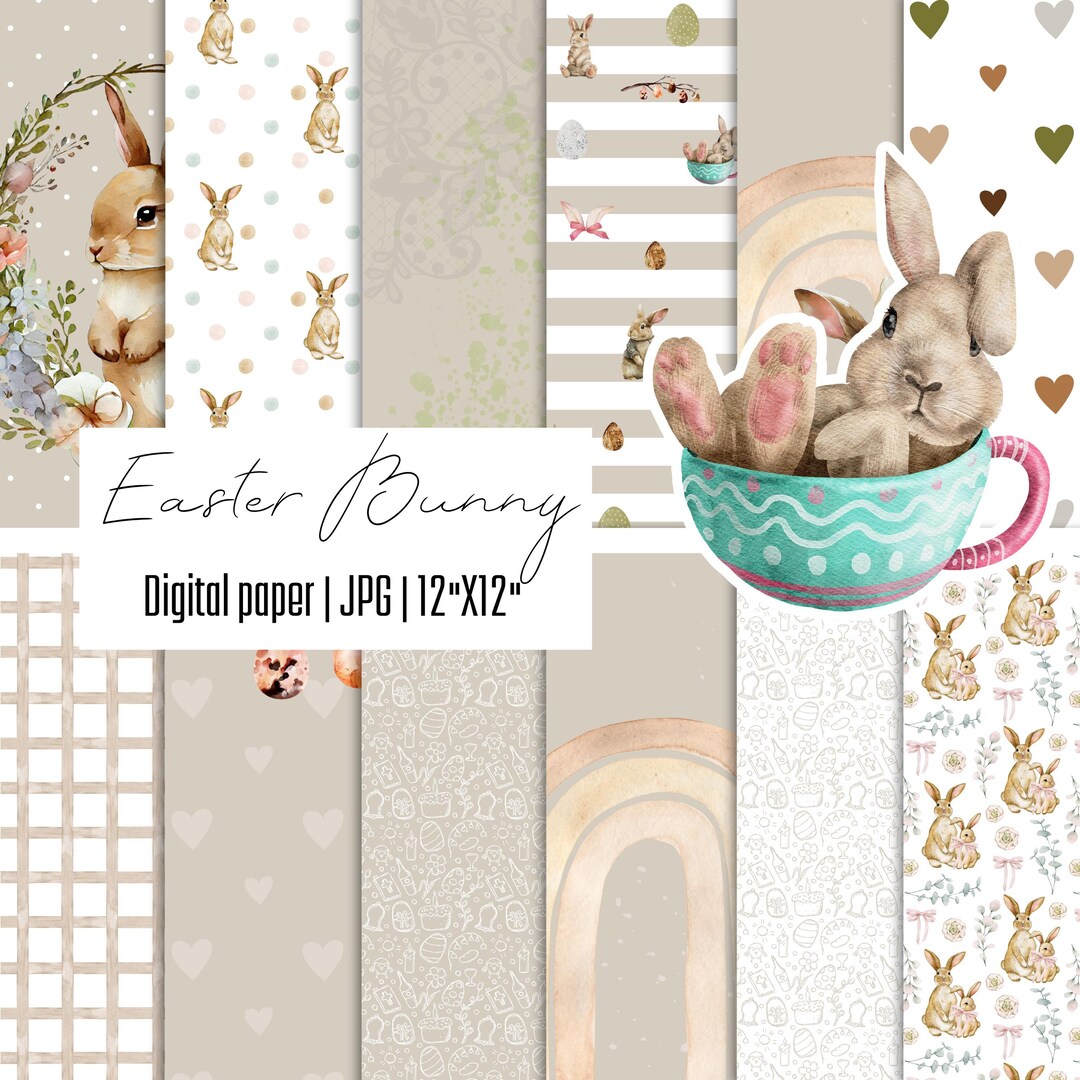 Easter Bunny Digital Paper Pack, Easter Pattern, Scrapbook Easter Paper ...