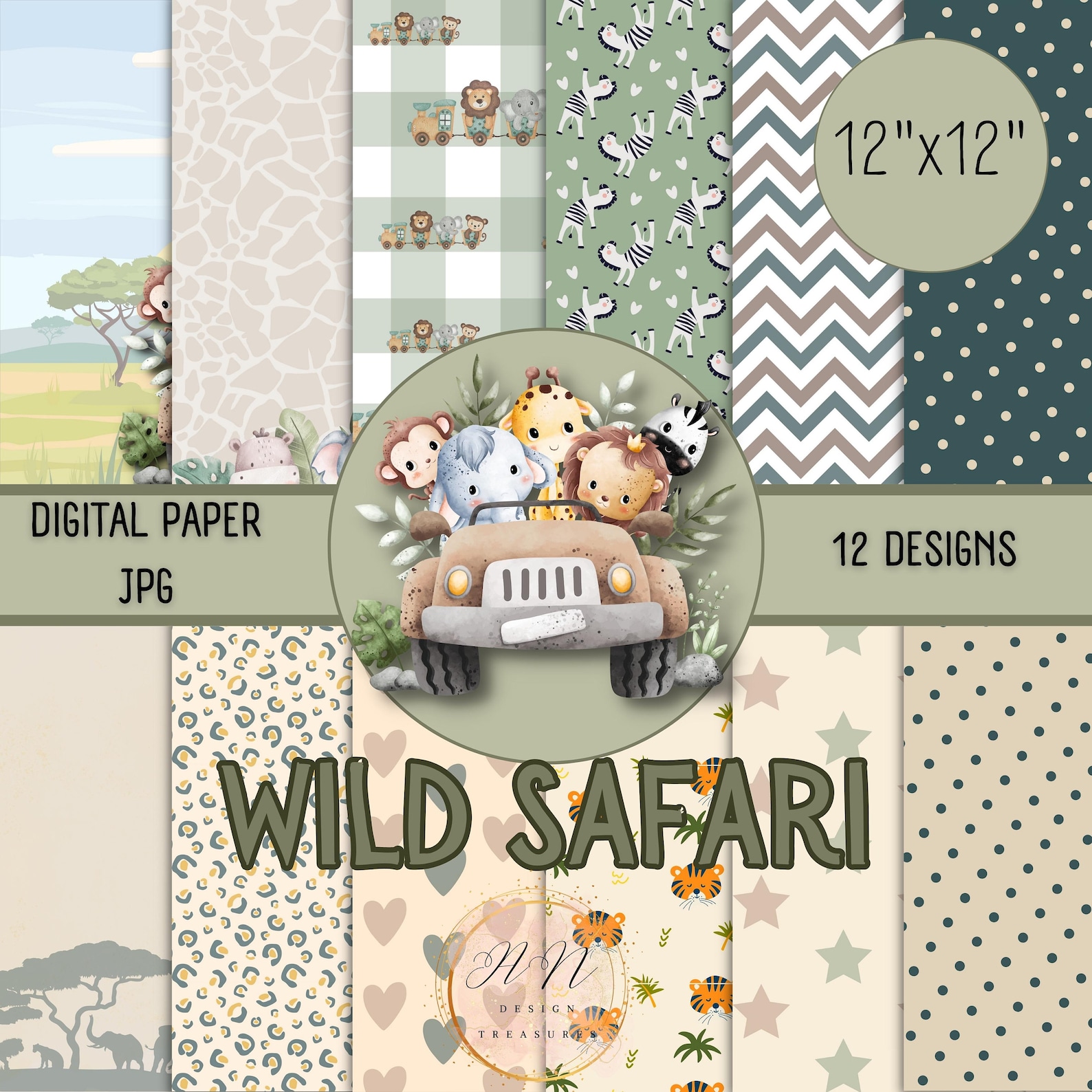Wild Safari Digital Paper Pack: Animal Print Scrapbook Patterns ...