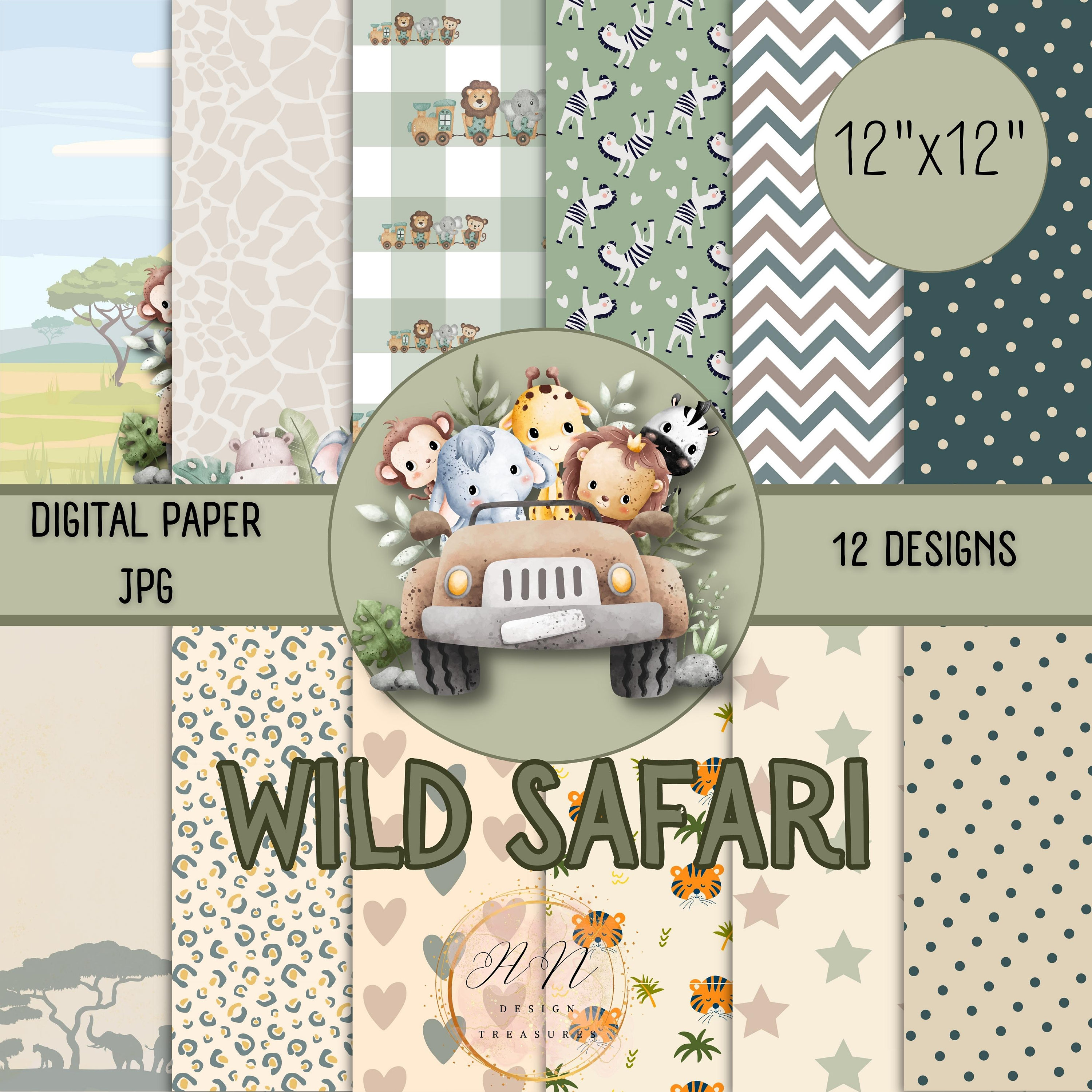 Wild Safari Digital Paper Pack, Scrapbook Pattern, Instant Download ...