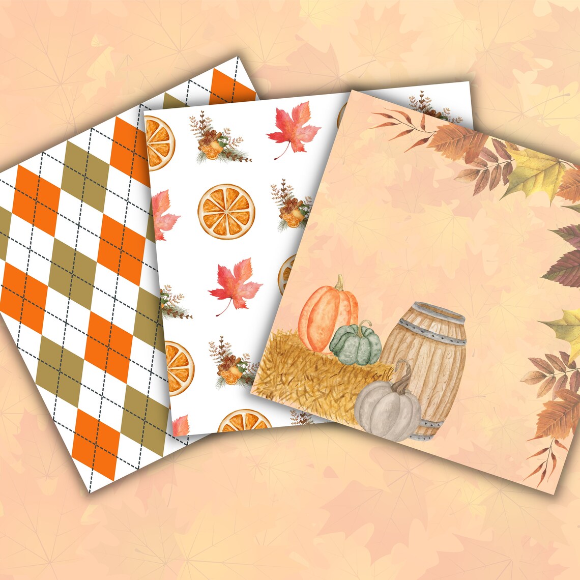 Hello Fall Pattern, Fall Digital Paper Pack, Fall Pattern, Pumpkin ...