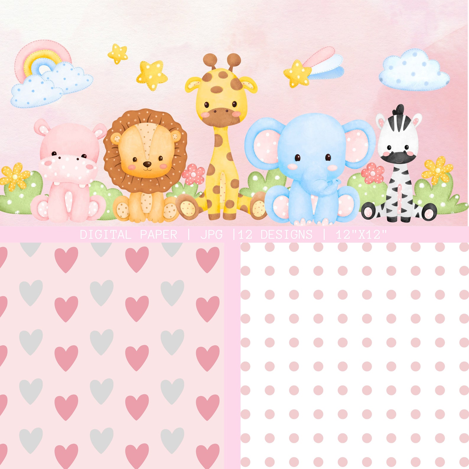 Pink Safari Digital Paper, Nursery Pink Background, Girl Jungle Safari ...