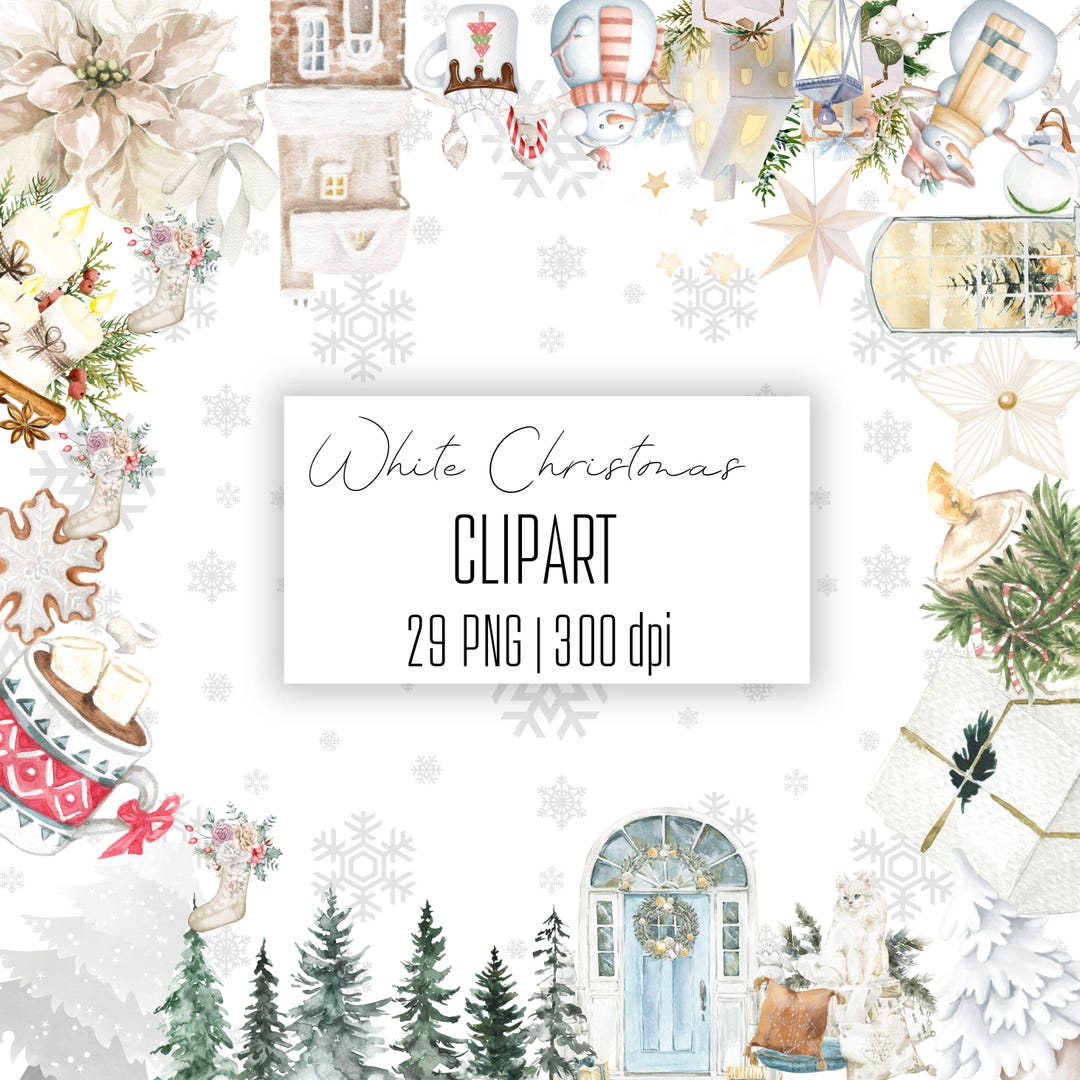 White Christmas Clipart: Winter Holiday PNG Images (instant Download ...