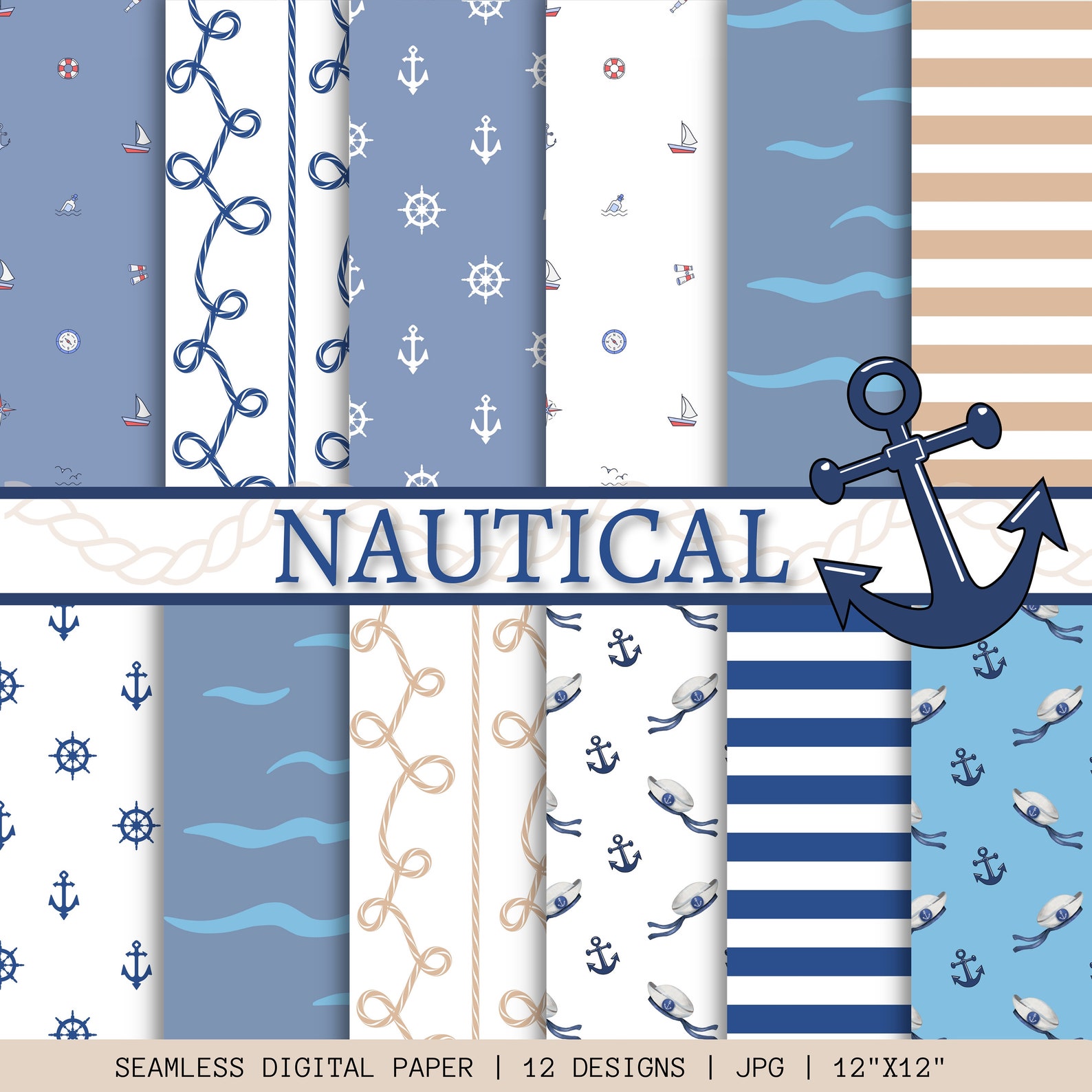 Nautical Digital Paper Pack, Scrapbooking Paper, Map Digital Paper ...