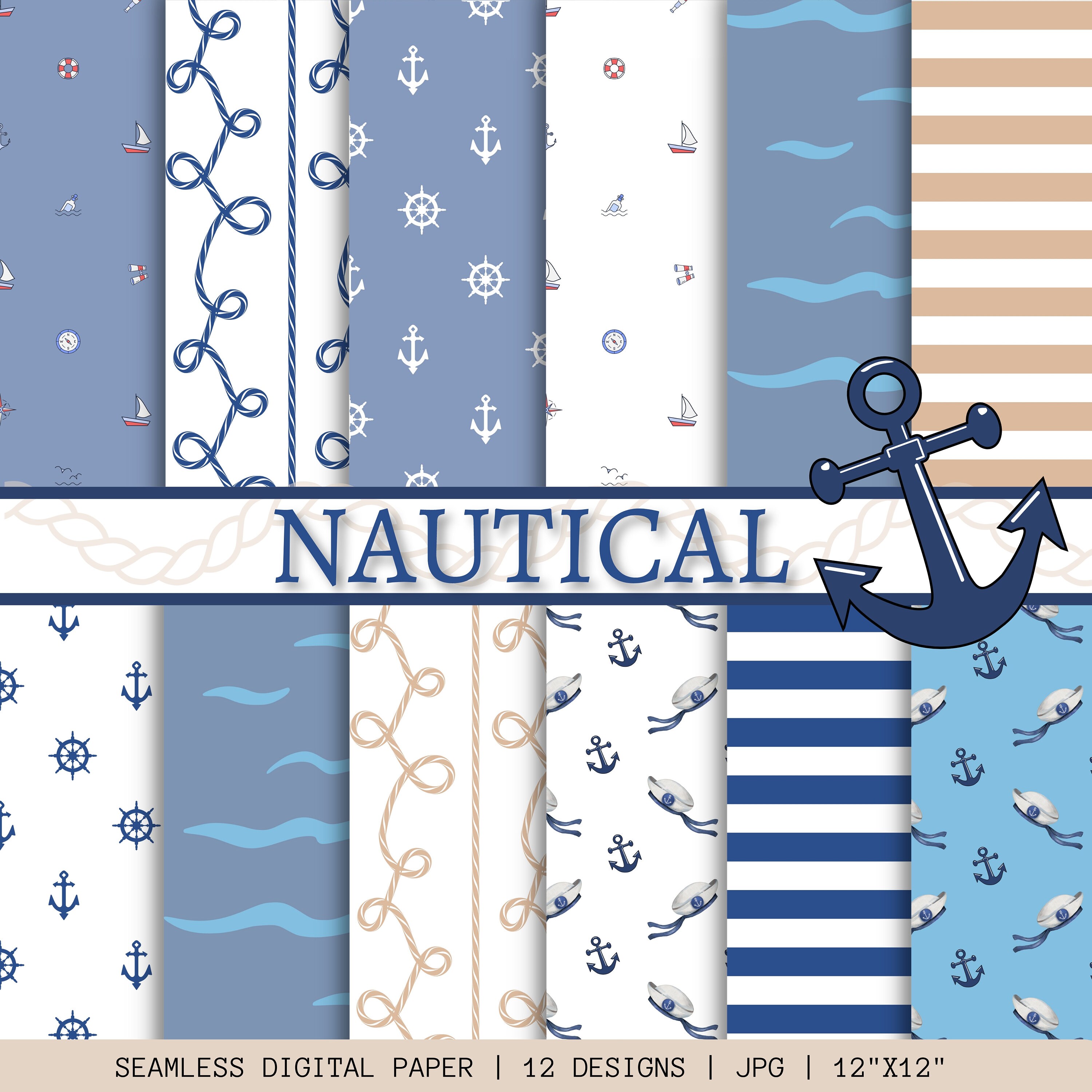 Nautical Digital Paper Pack, Scrapbooking Paper, Map Digital Paper ...