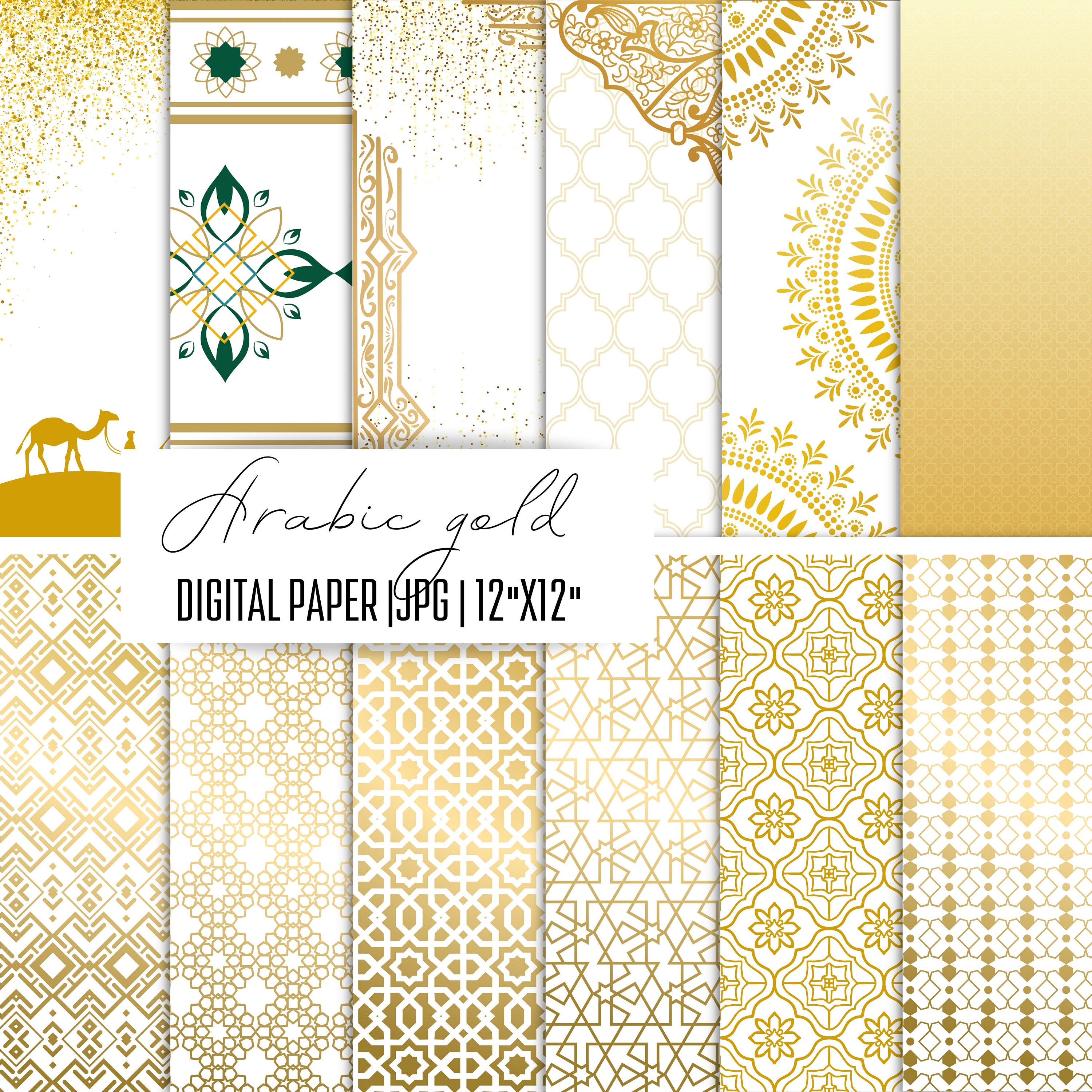 Golden Moroccan Digital Paper: Islamic Scrapbook Backgrounds (digital ...