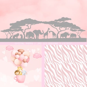 Pink Safari Digital Paper, Nursery Pink Background, Girl Jungle Safari ...