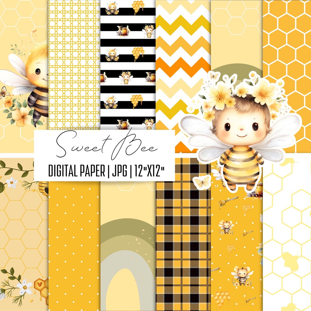 Sweet Bee Digital Paper Pack, Spring Digital Paper, Bee Pattern, Bee ...