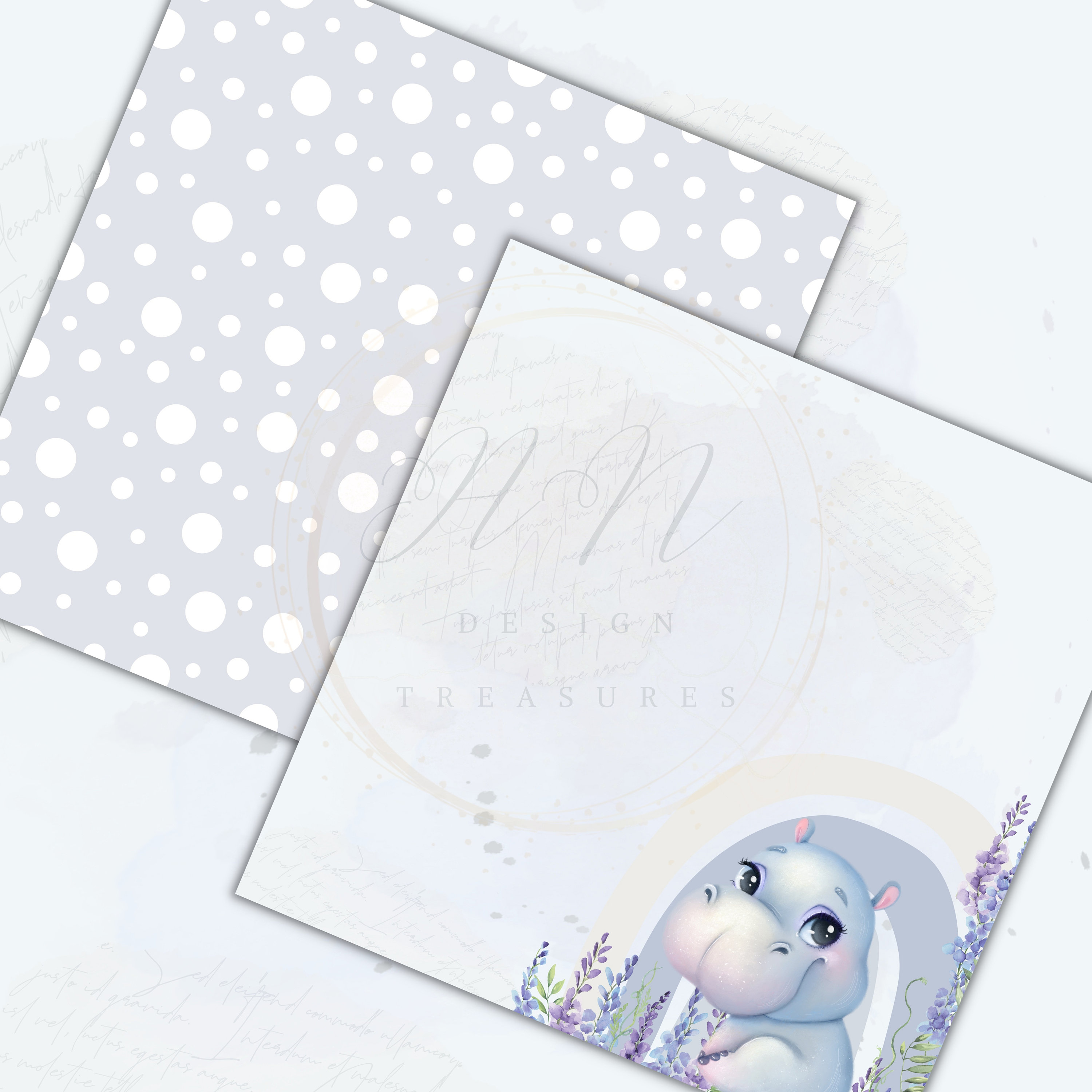 Cute Hippo Digital Paper, Printable Paper, Digital Paper Pack, Digital ...