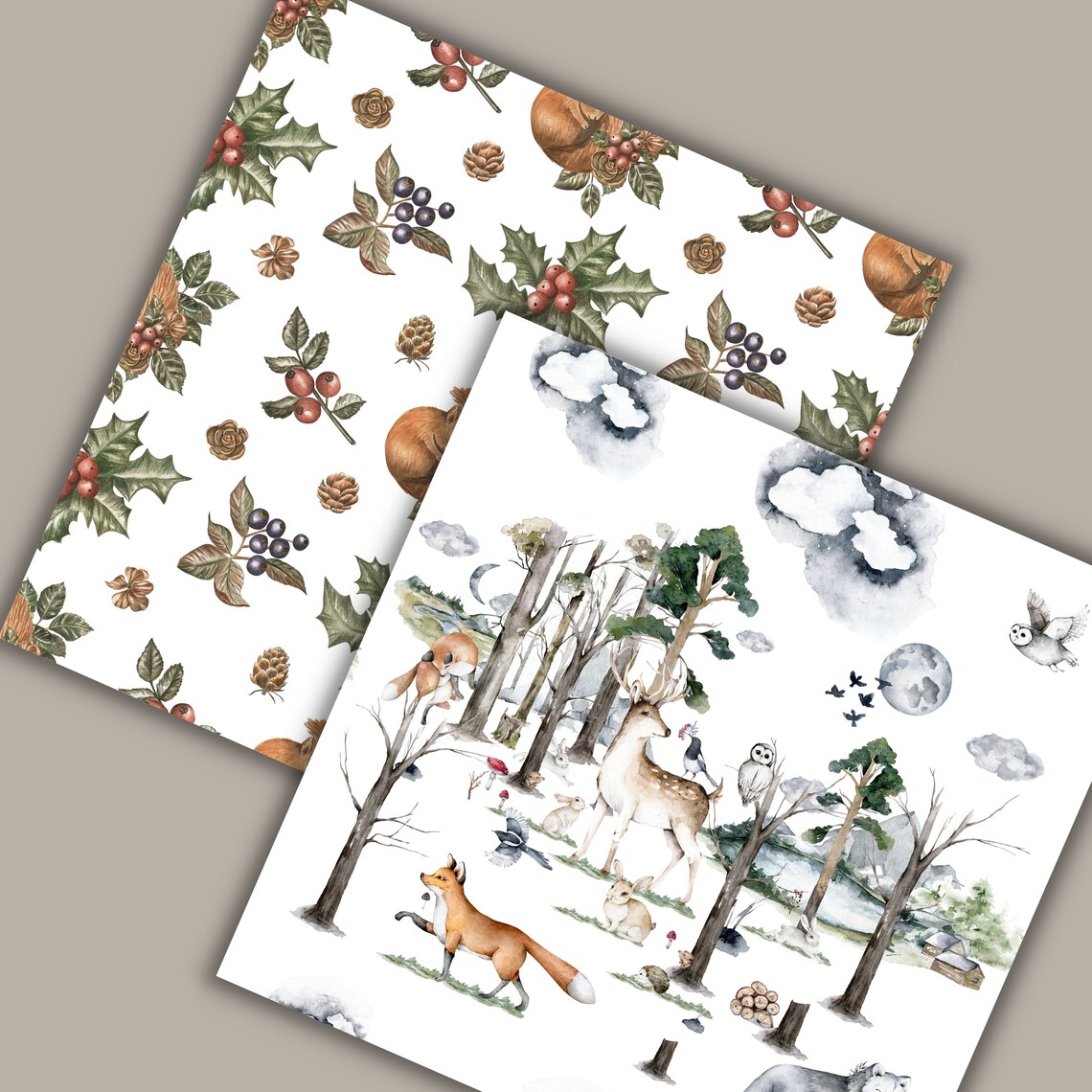 Woodland Digital Paper, Forest Animals, Woodland Background, Seamless ...