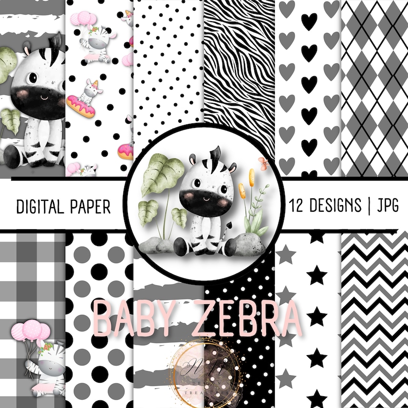 Baby Zebra Digital Paper Pack Black and White Paper Safari - Etsy