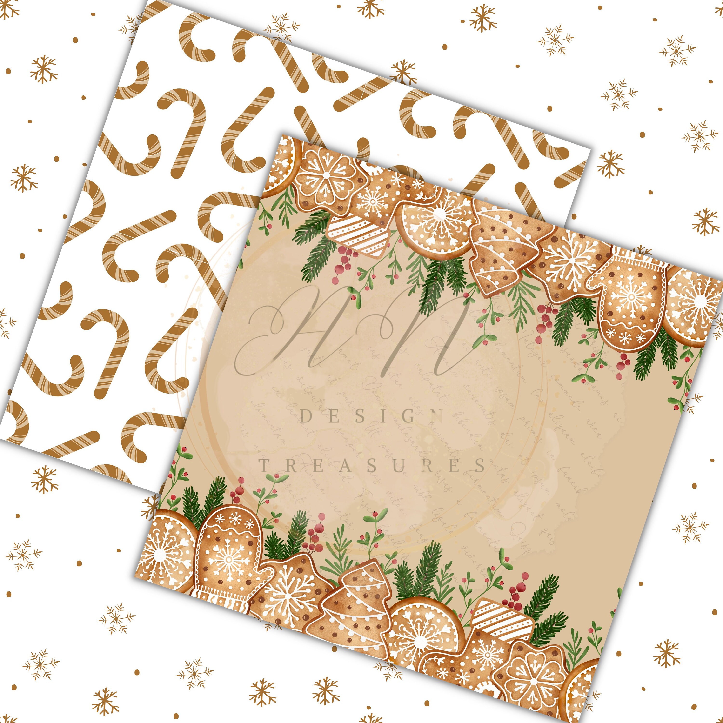 Christmas Gingerbread and Gnomes, Christmas Digital Paper Pack ...