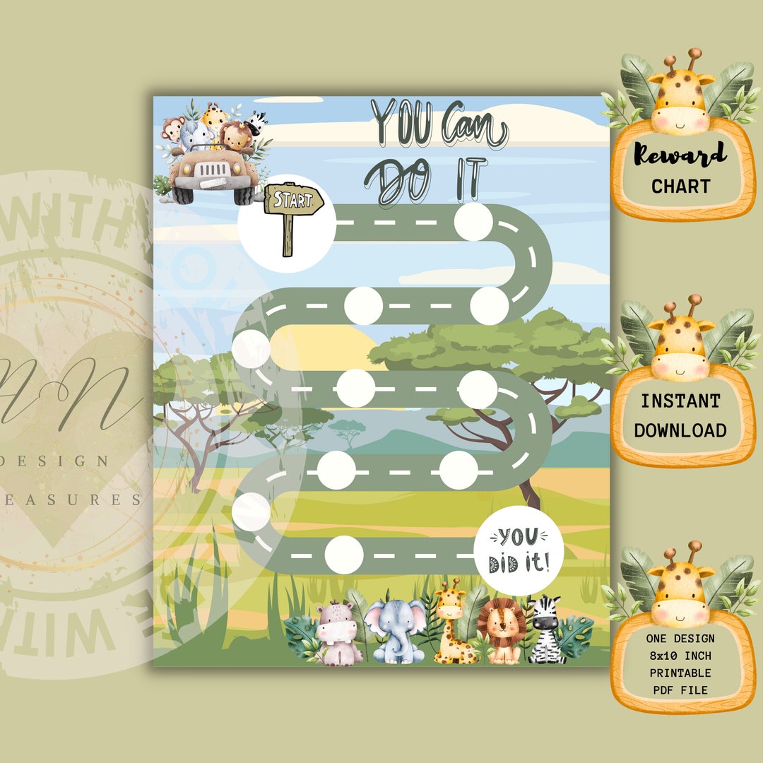 Printable Safari Reward Chart, Kids Reward Chart, Behavior Chart, Chore ...