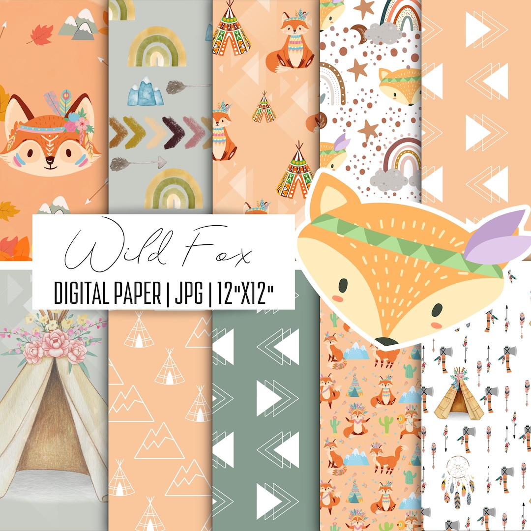 Wild Fox Digital Paper, Seamless Pattern, Boho Fox Background, Card ...