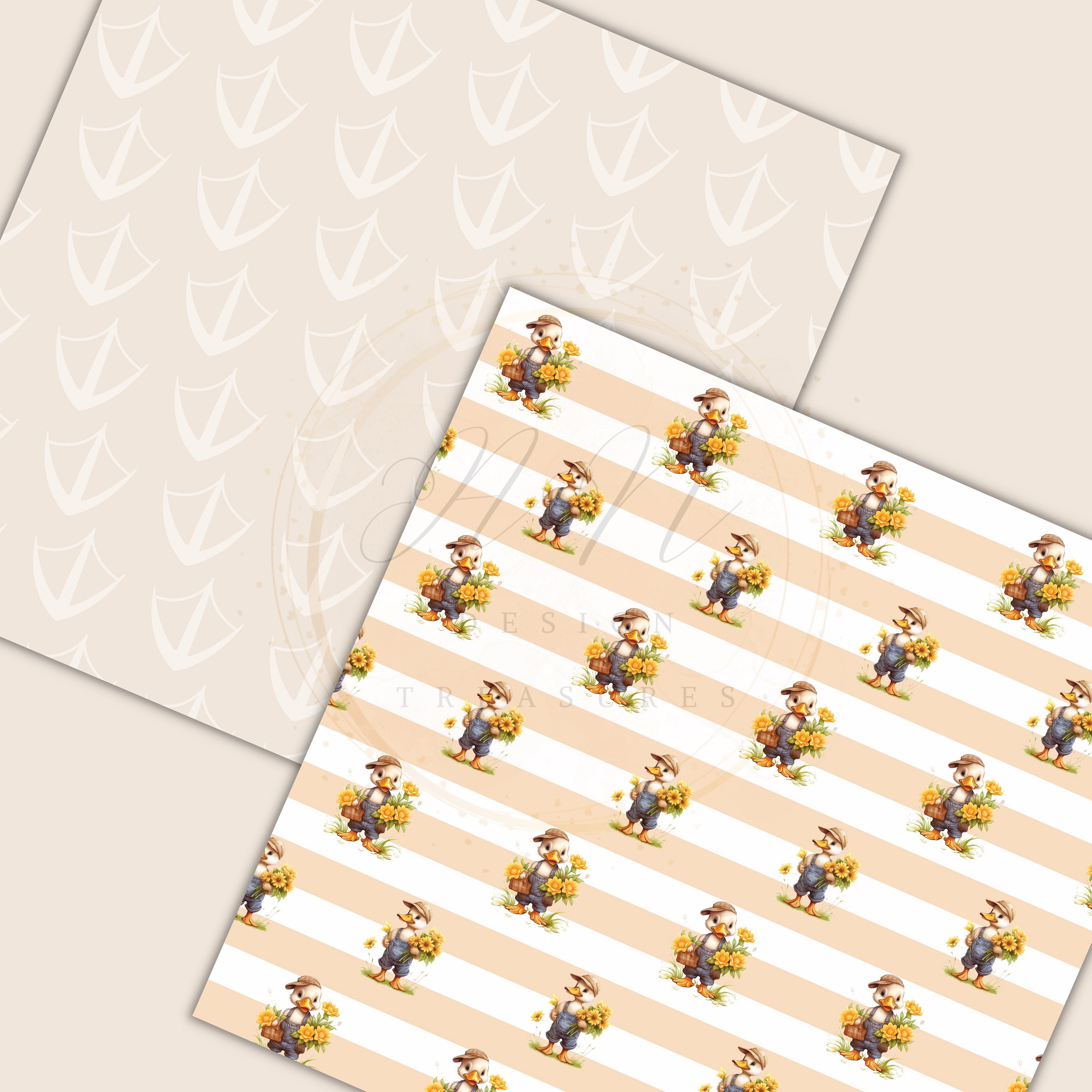 A Little Duck Digital Paper Pack, Animal Scrapbook Pattern, Cute ...