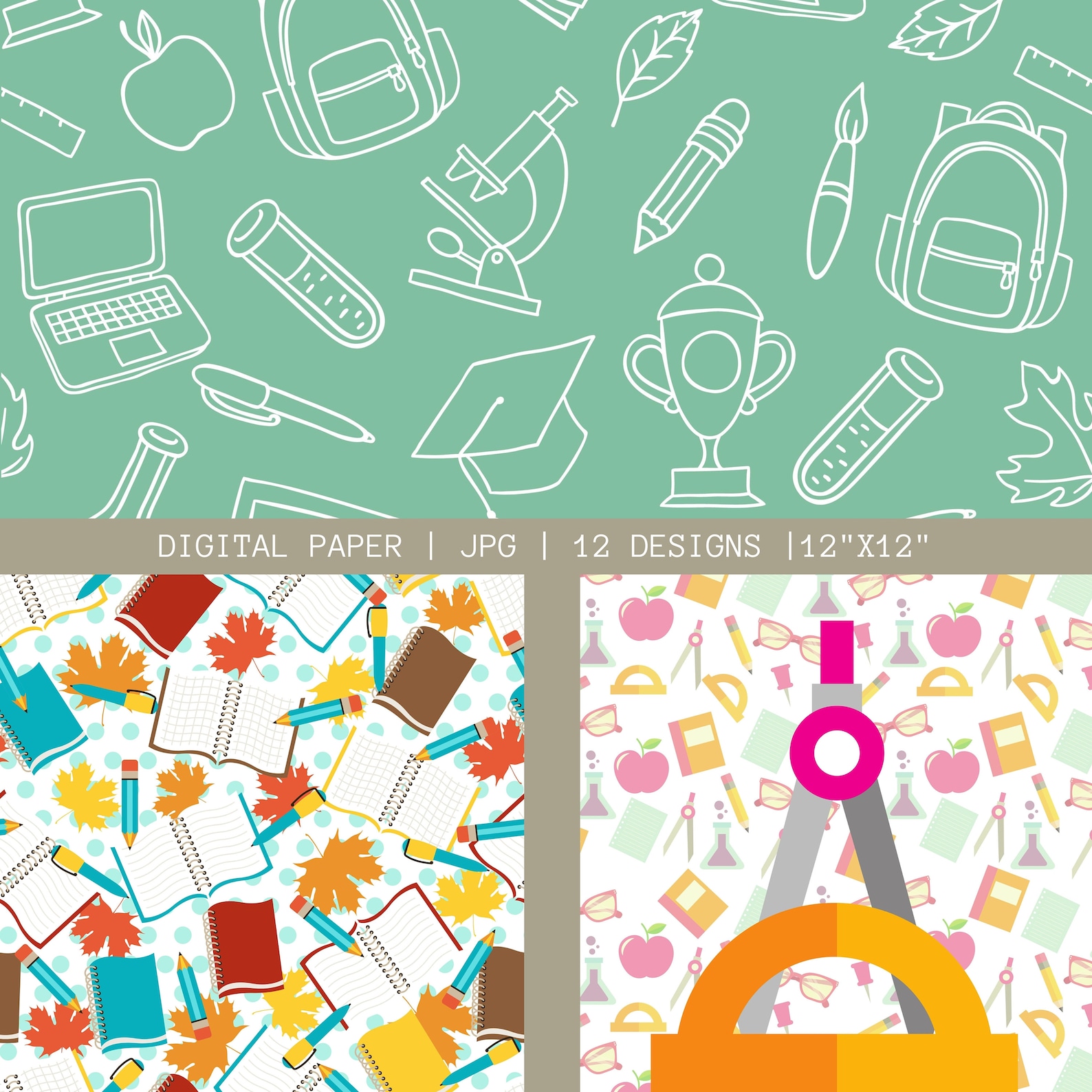Back to School Digital Paper, School Background, Scrapbook Paper ...