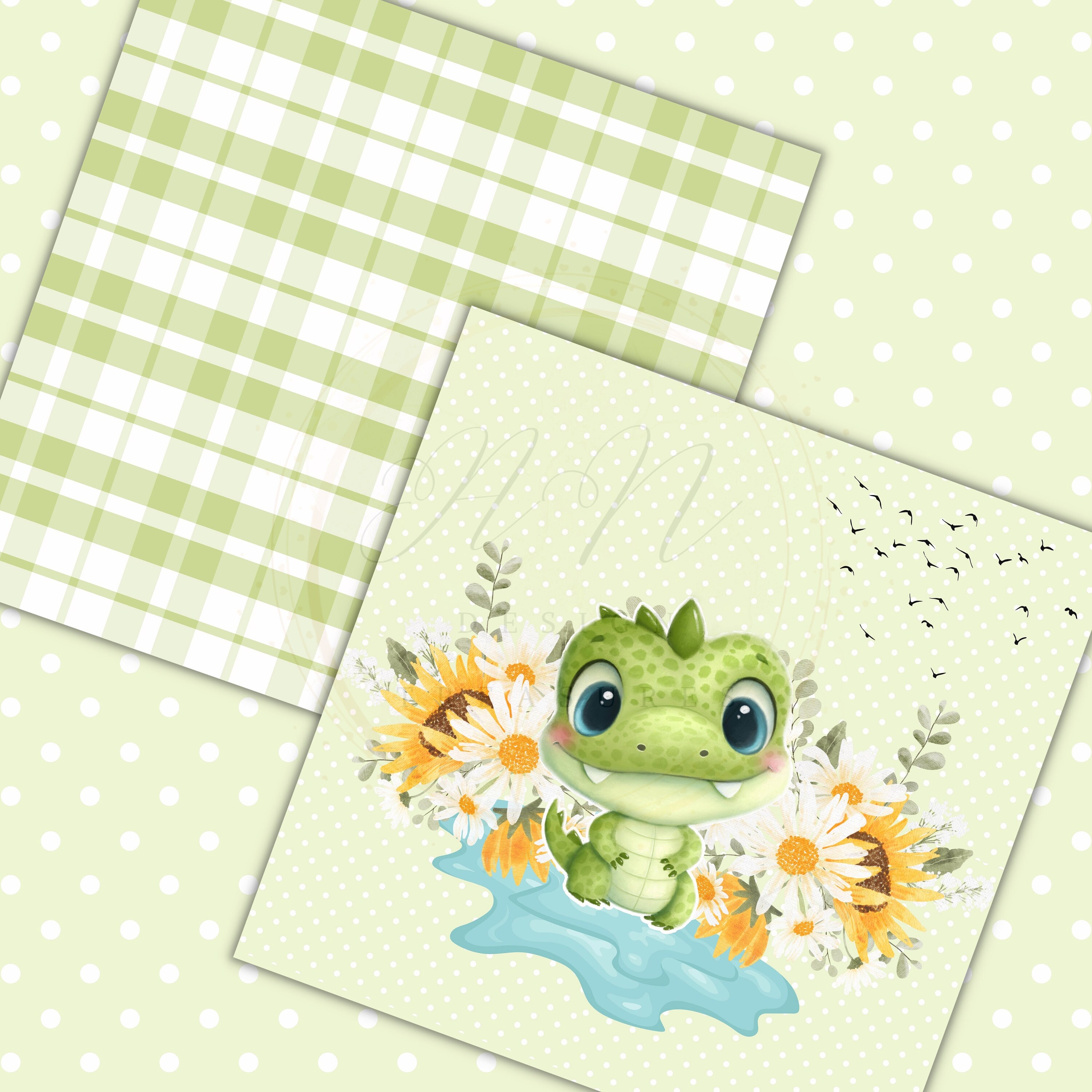 Baby Crocodile Digital Paper Pack, Scrapbook Paper, Nursery Background ...