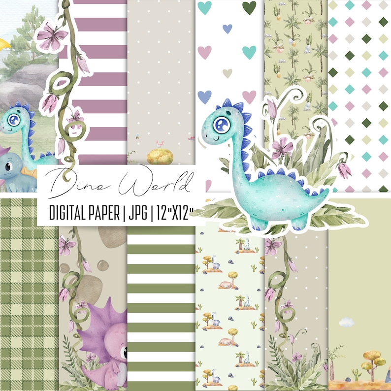 Dino Digital Paper Pack, Seamless Pattern, Dinosaur Clipart, Jurassic ...